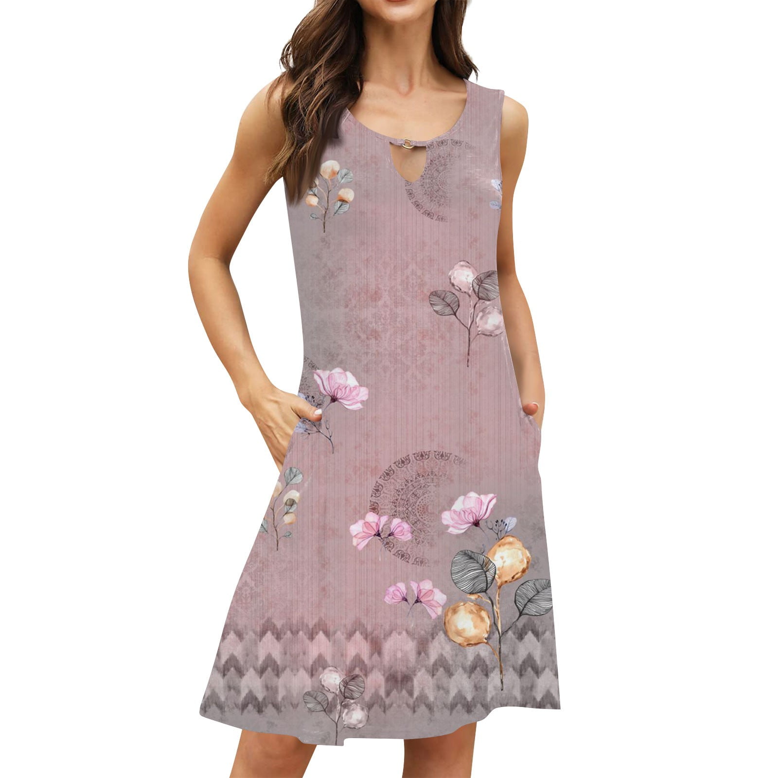 GXIPO Boho Beach Summer Dresses for Women 2024 Crew Neck Tank Dresses ...