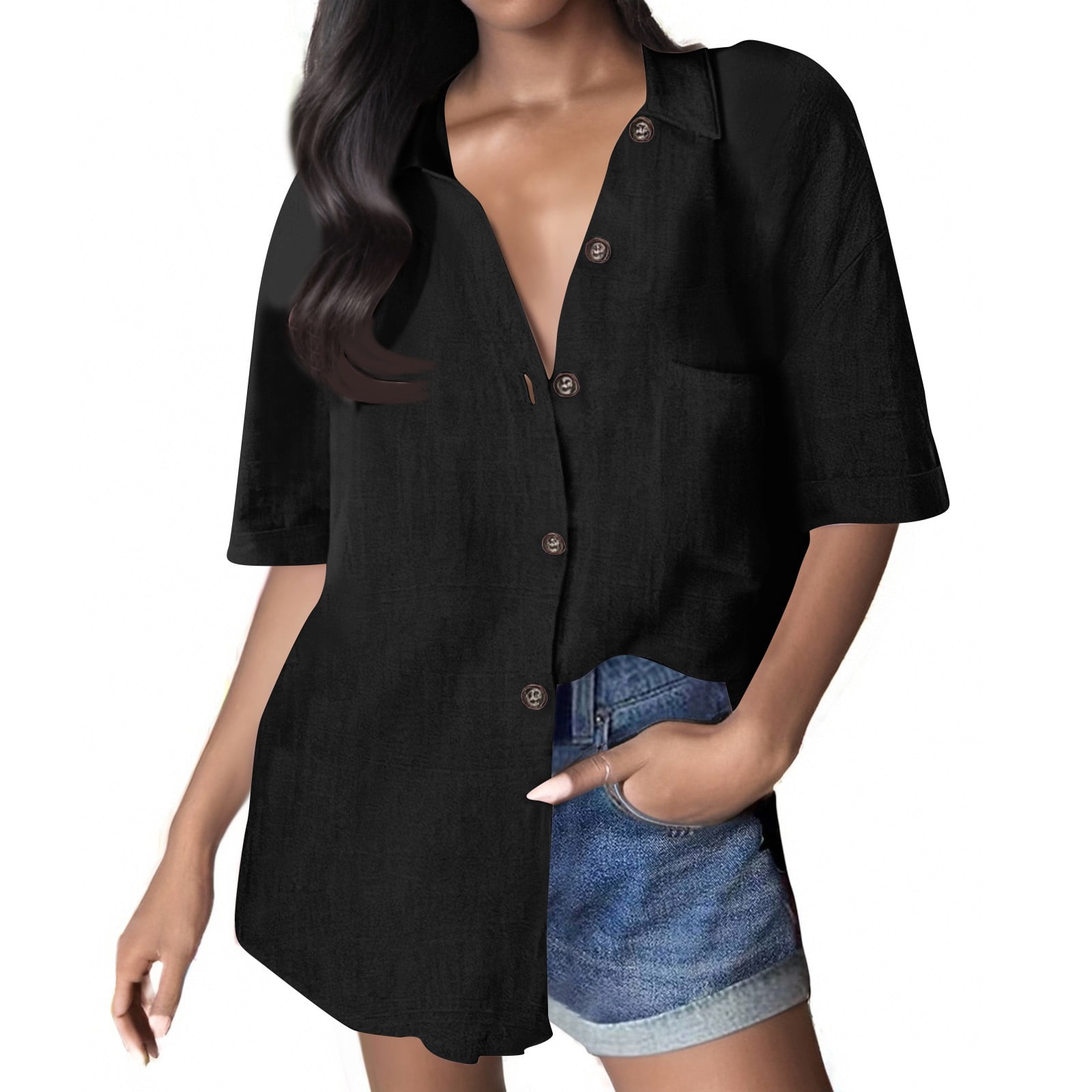 GXIPO Button Down Shirt Women Cotton Short Sleeve Blouses V Neck ...