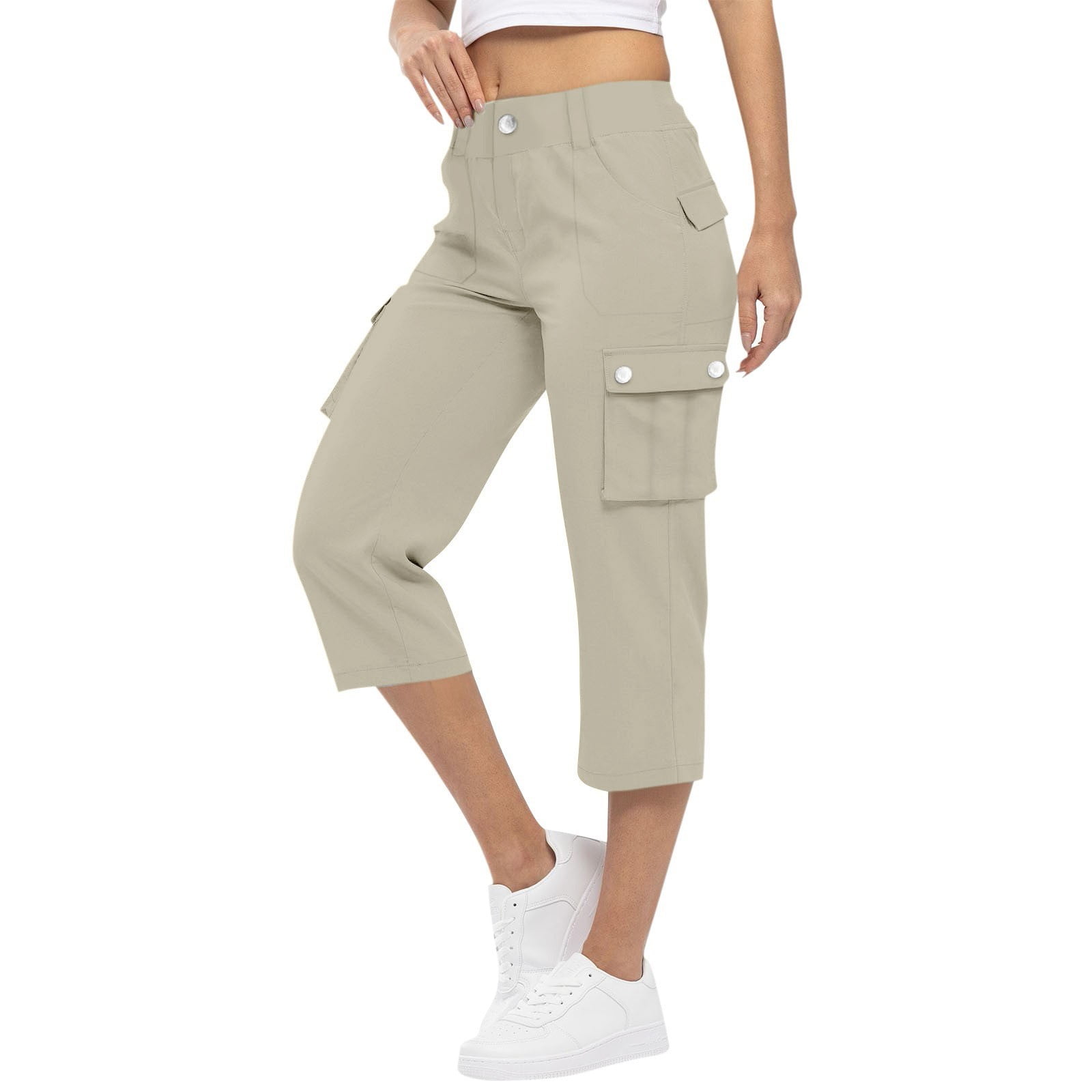 GXIPO Cargo Capris for Women Elastic Knit Waist Hiking Pants Quick Dry ...