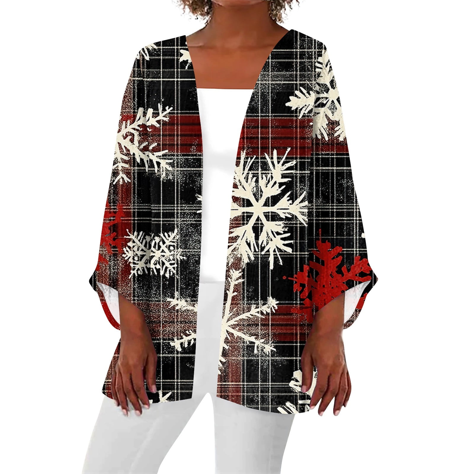 GXIPO Christmas Long Cardigans for Women Fashion Xmas Snowman Open ...