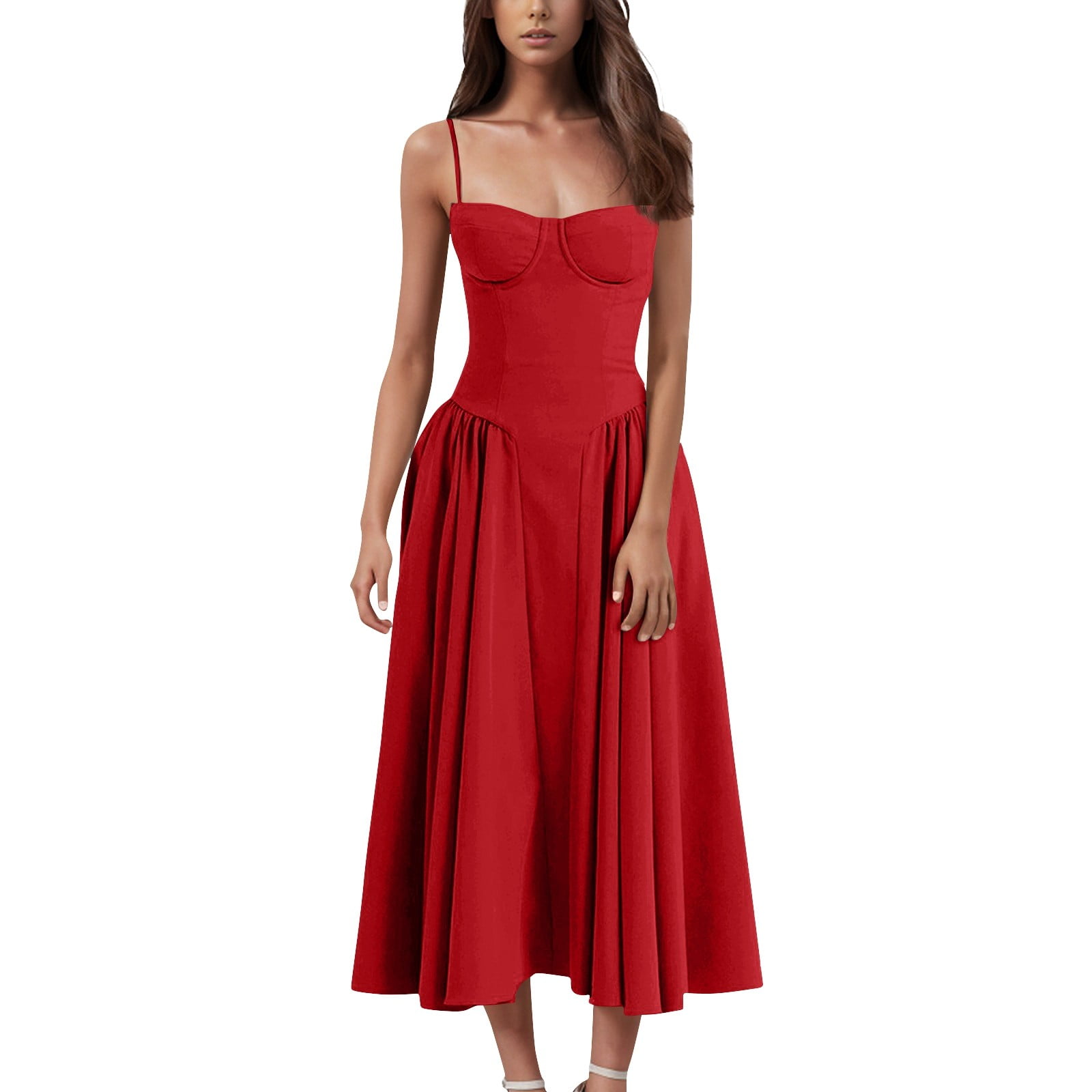 GXIPO Corset Dress for Women 2025 Elegant Spaghetti Strap Bustier Midi ...