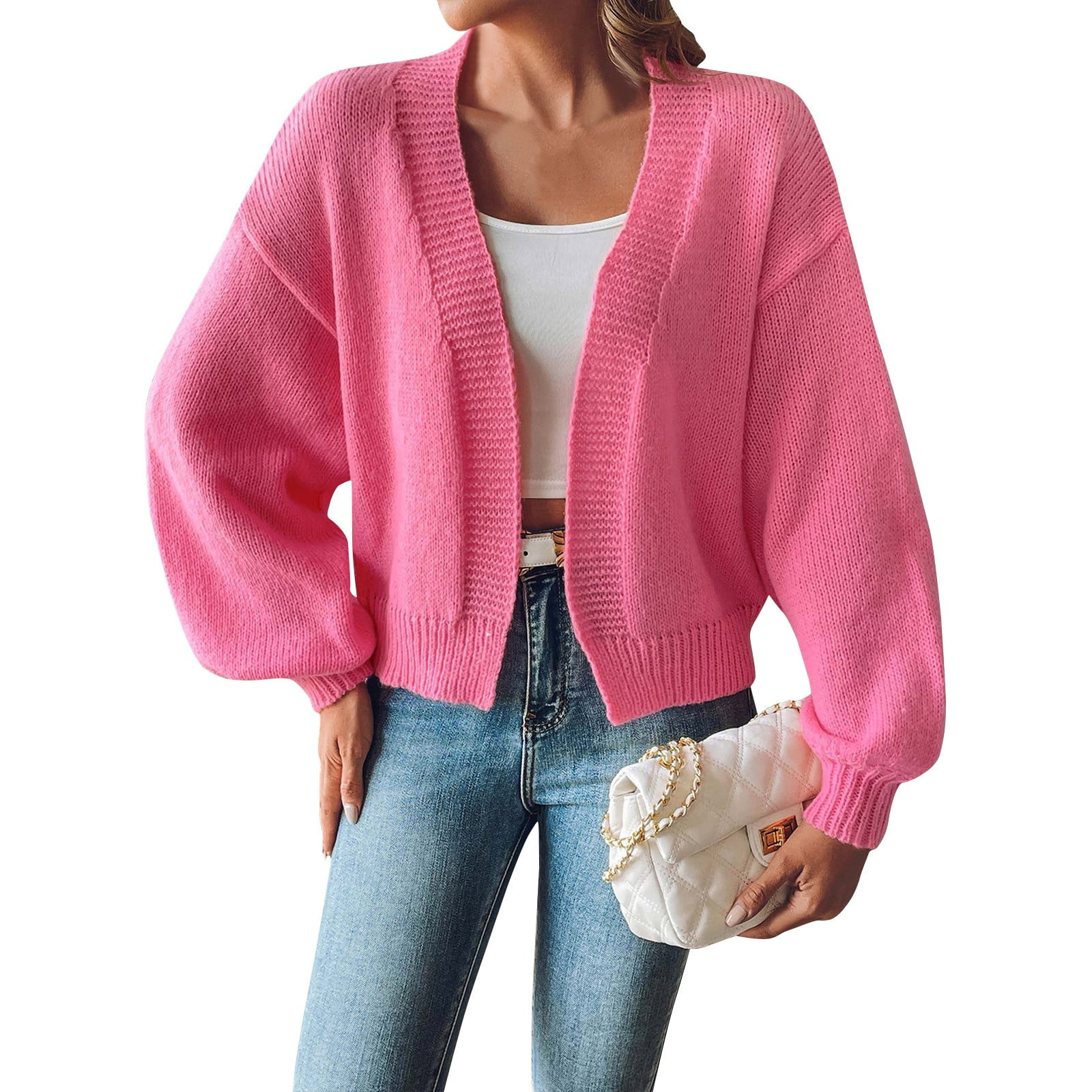 GXIPO Cropped Cardigan Trendy Fall Plain Womens Cardigans Bishop Sleeve ...