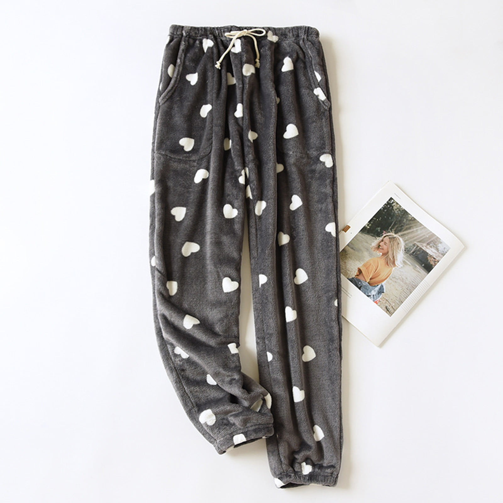 GXIPO Flannel Fuzzy Pajama Pants Women Fleece Cute Heart Warm Pajama ...