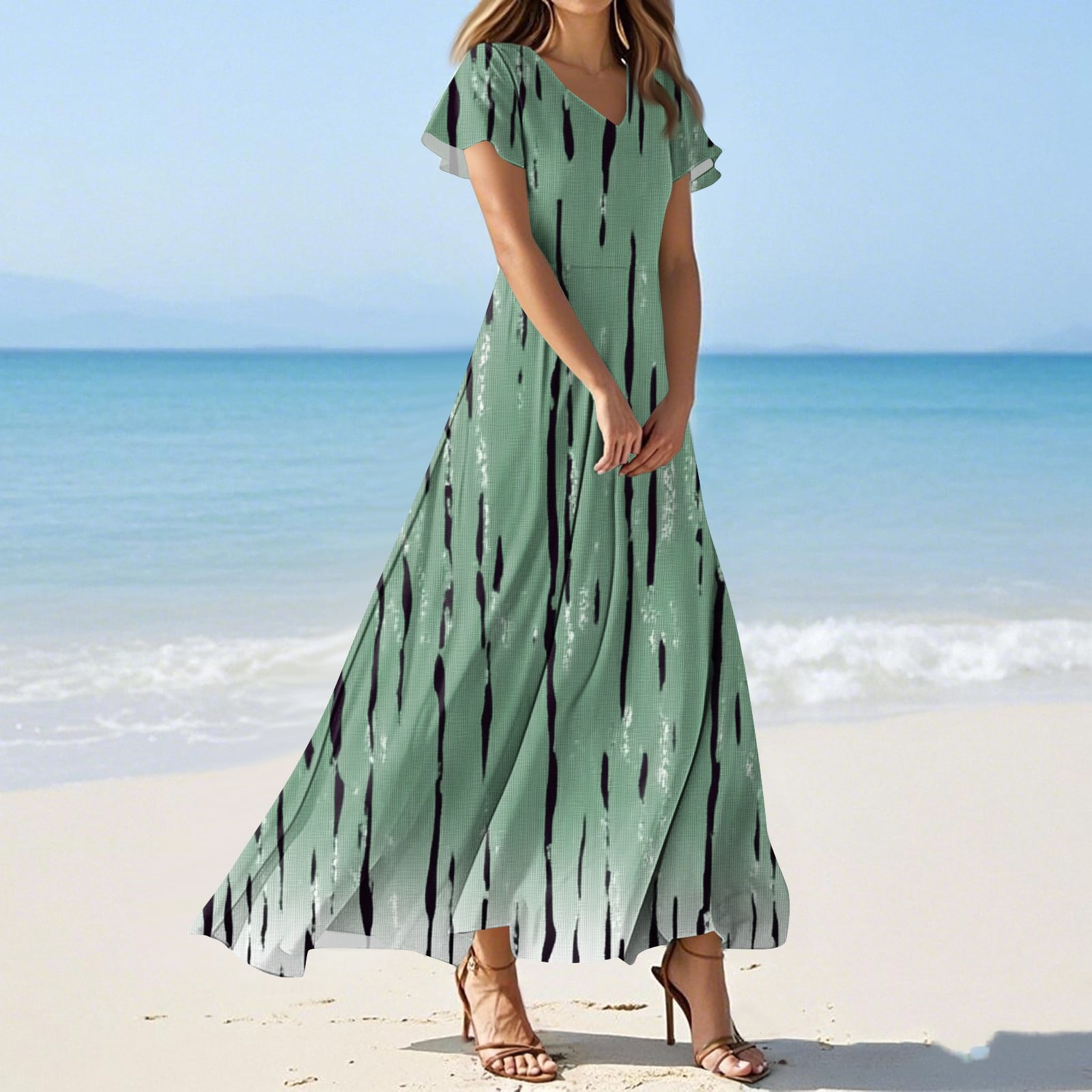 GXIPO Floral Maxi Dresses for Women 2025 Summer Elegant Flutter Sleeve ...