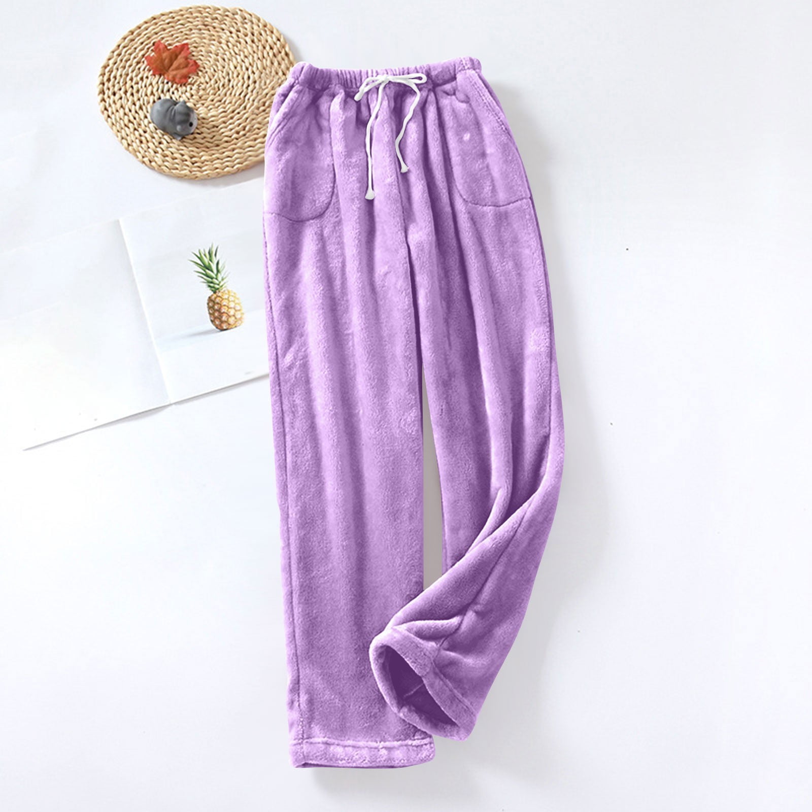 GXIPO Fuzzy Pajama Pants Women Cute Fleece Flannel Plush Drawstring ...