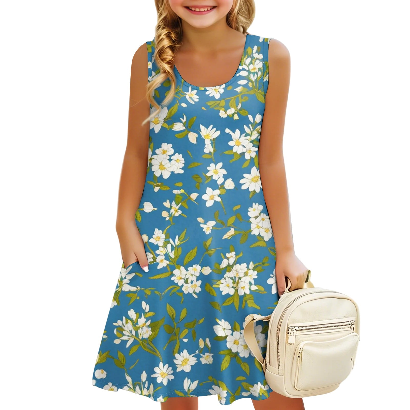 GXIPO Girls Sleeveless Summer A-line Floral Casual Holiday Dress with ...