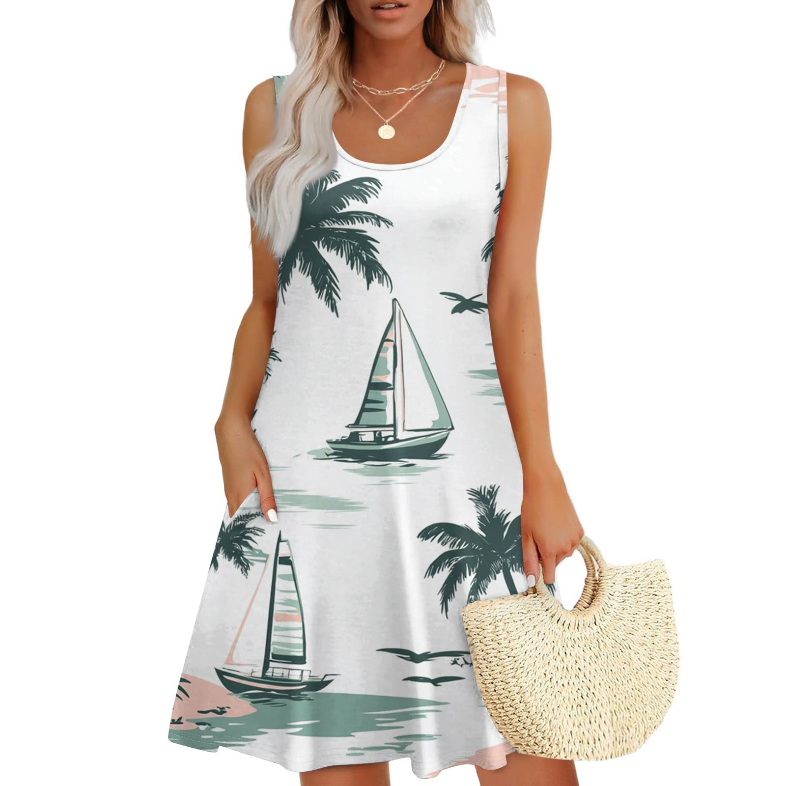GXIPO Hawaiian Ladies Summer Dresses U Neck Swimsuit Coverup Dress Sun ...