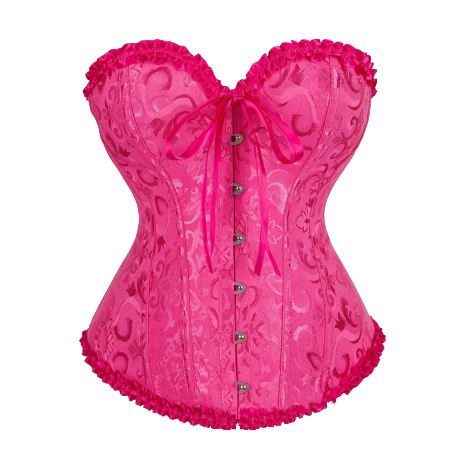 GXIPO Hot Pink Women's Lacing Corset Top Satin Floral Boned Overbust ...