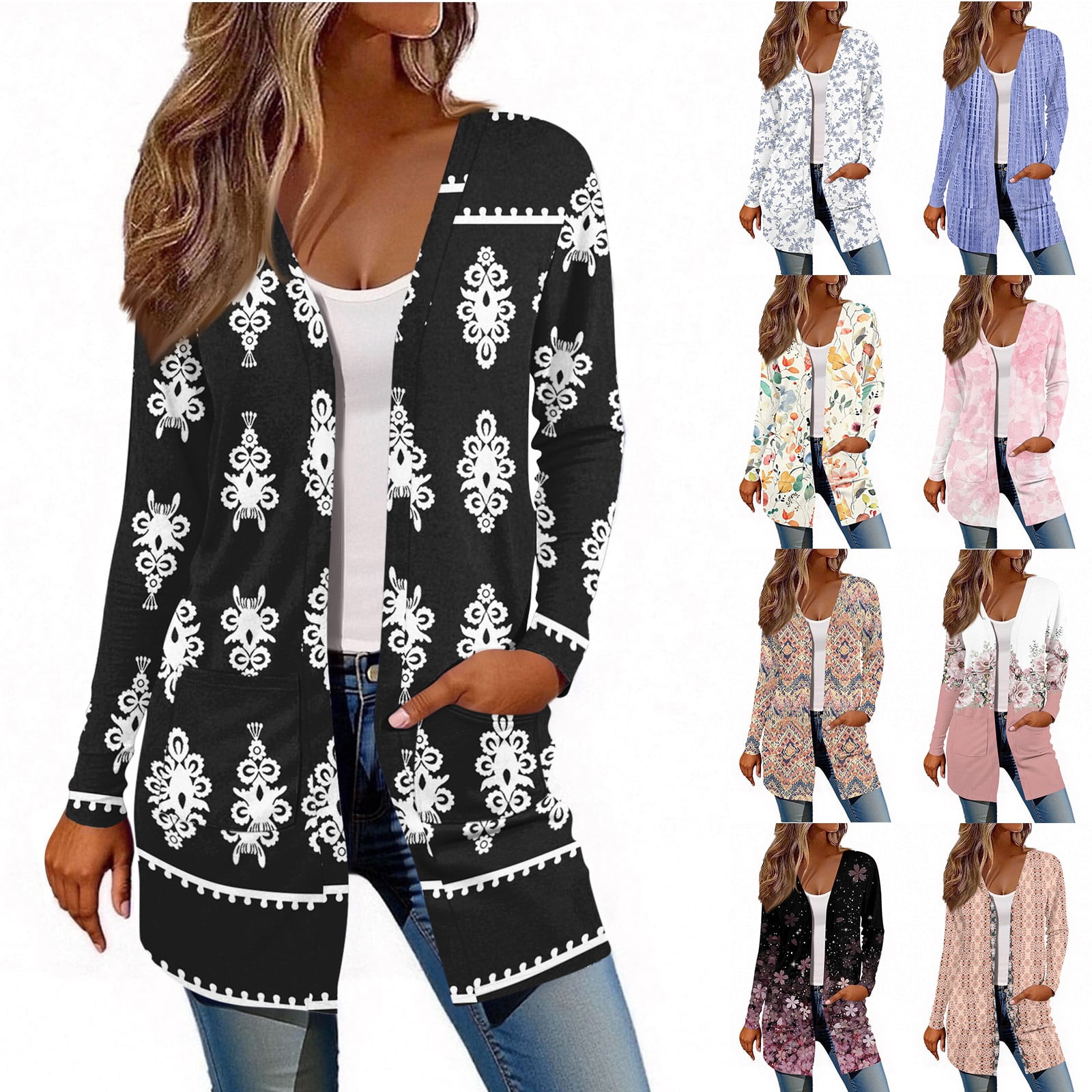 GXIPO Kimono Cardigans for Women Lightweight Long Sleeve Open Front ...