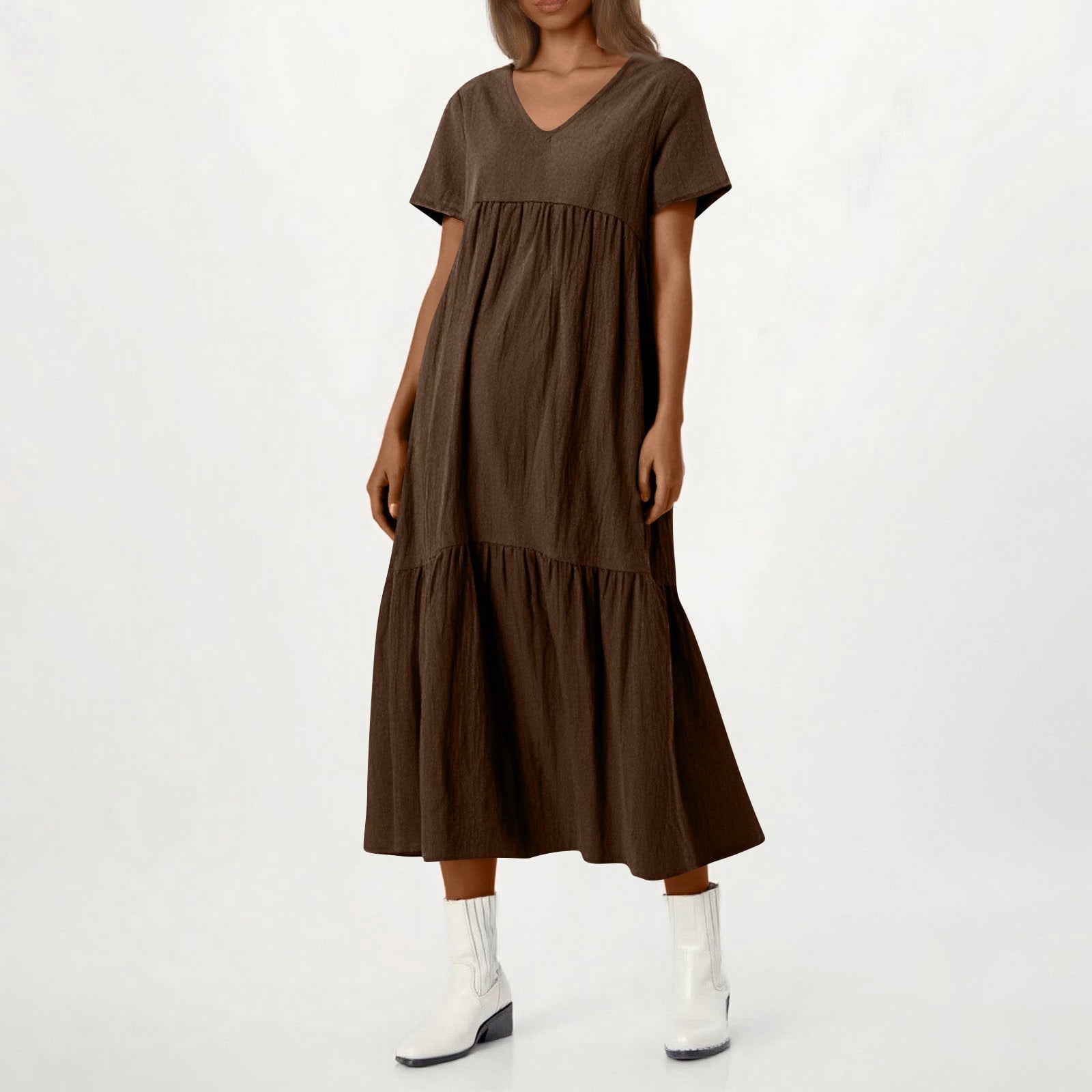 GXIPO Linen Maxi Dress for Women 2025 Casual Short Sleeve V Neck Flowy ...