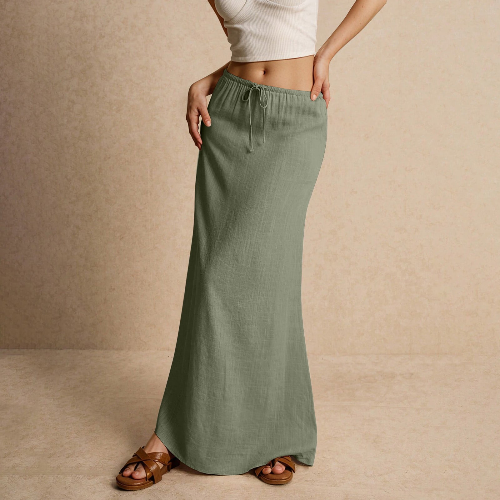GXIPO Linen Maxi Skirts for Women 2025 Low Rise A Line Skirt Flowy ...