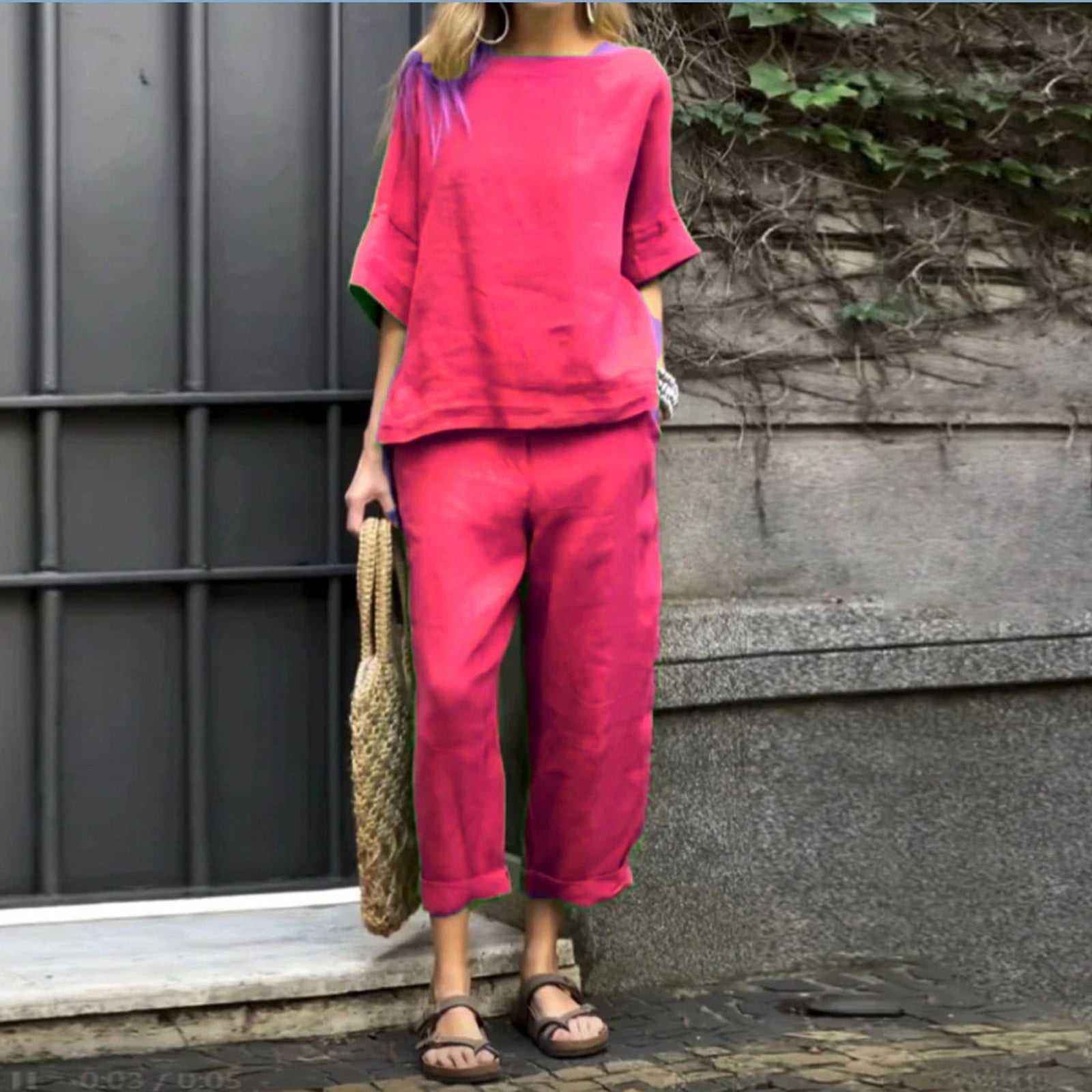 GXIPO Linen Two Piece Set Women Plus Size Half Sleeve Loose Top and ...