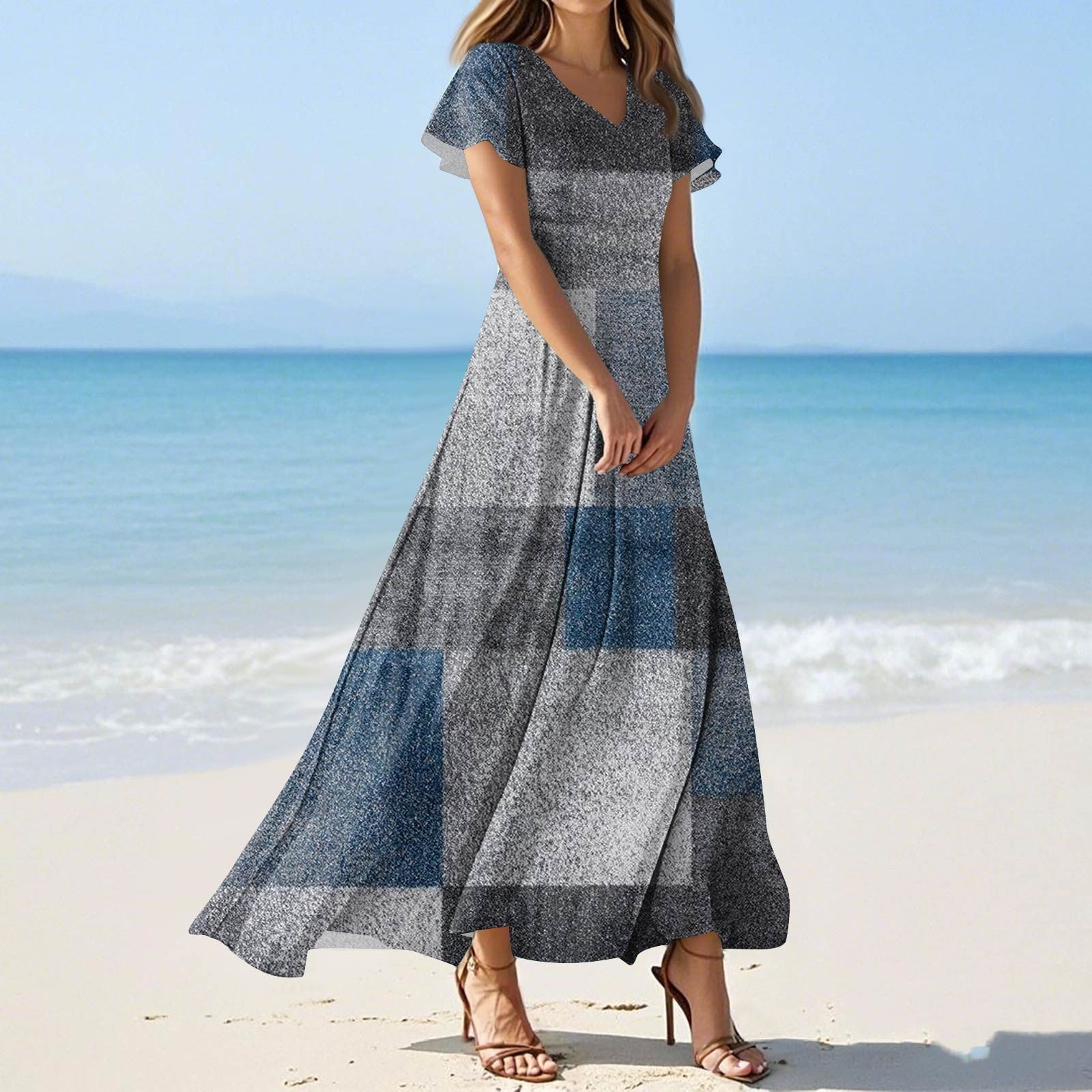 GXIPO Maxi Dresses for Women 2025 Summer Ruffle Short Sleeve Floral ...