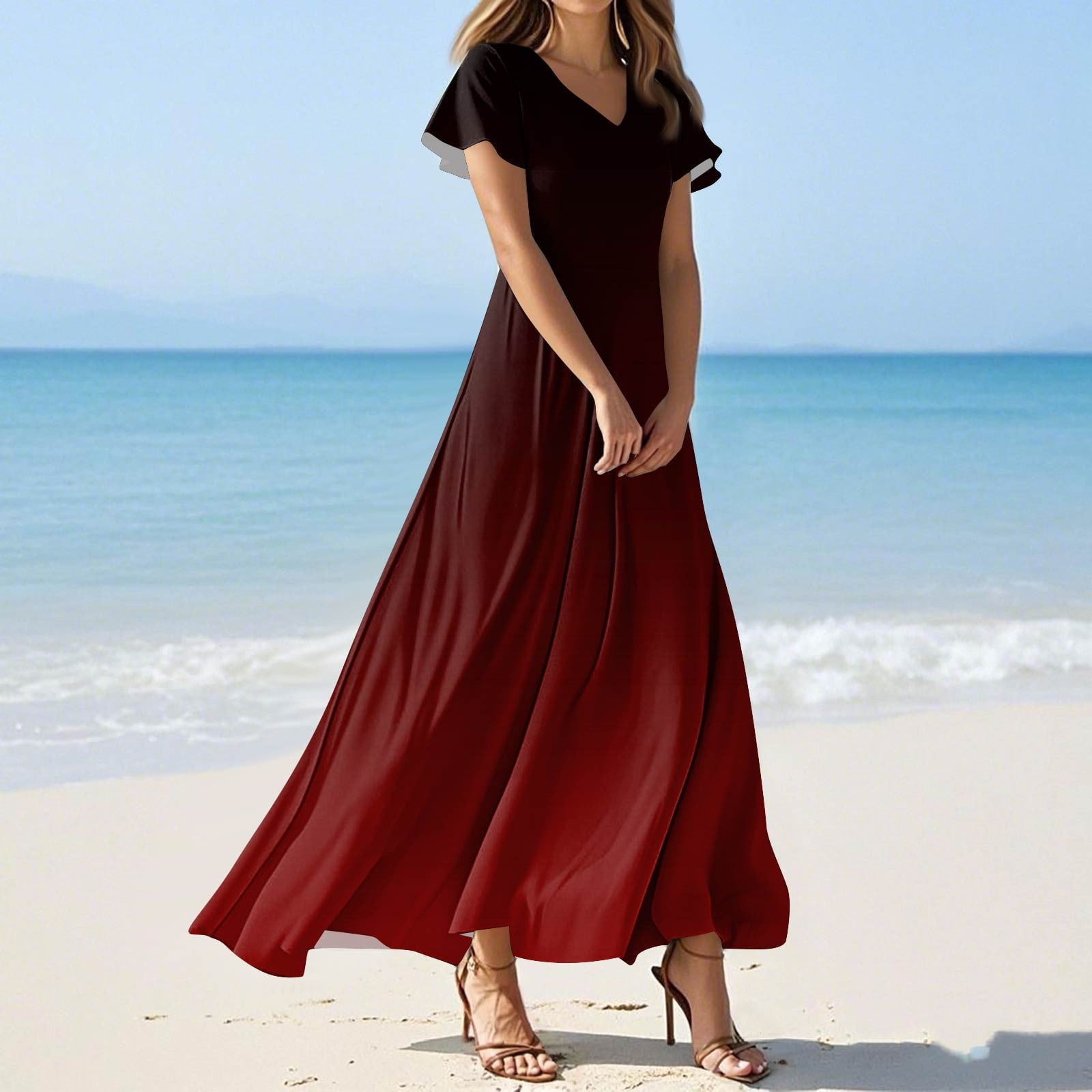 GXIPO Maxi Dresses for Women 2025 Summer Ruffle Short Sleeve Floral ...