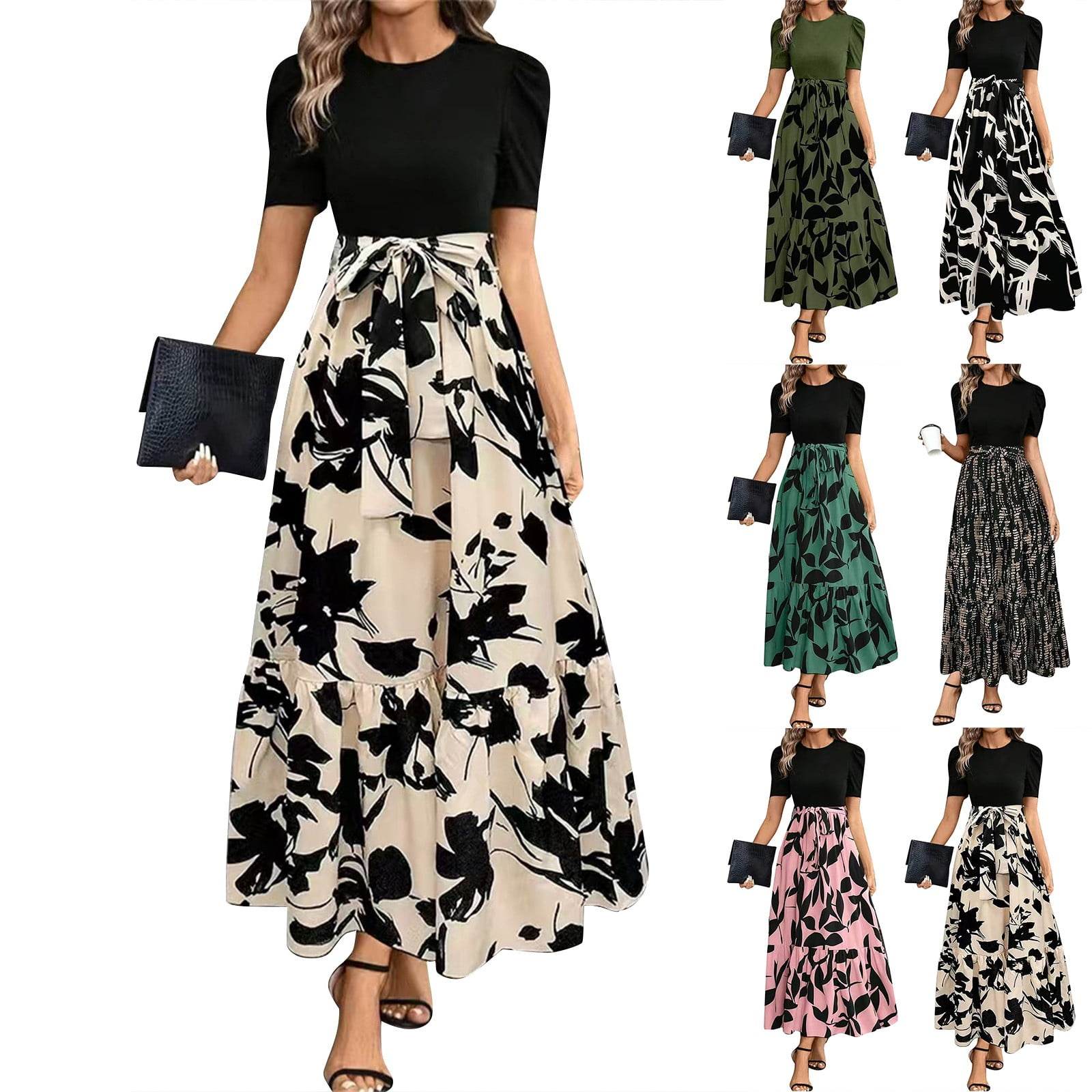 GXIPO Maxi Dresses for Women 2025 Summer Tie Empire Waist Teacher Dress ...