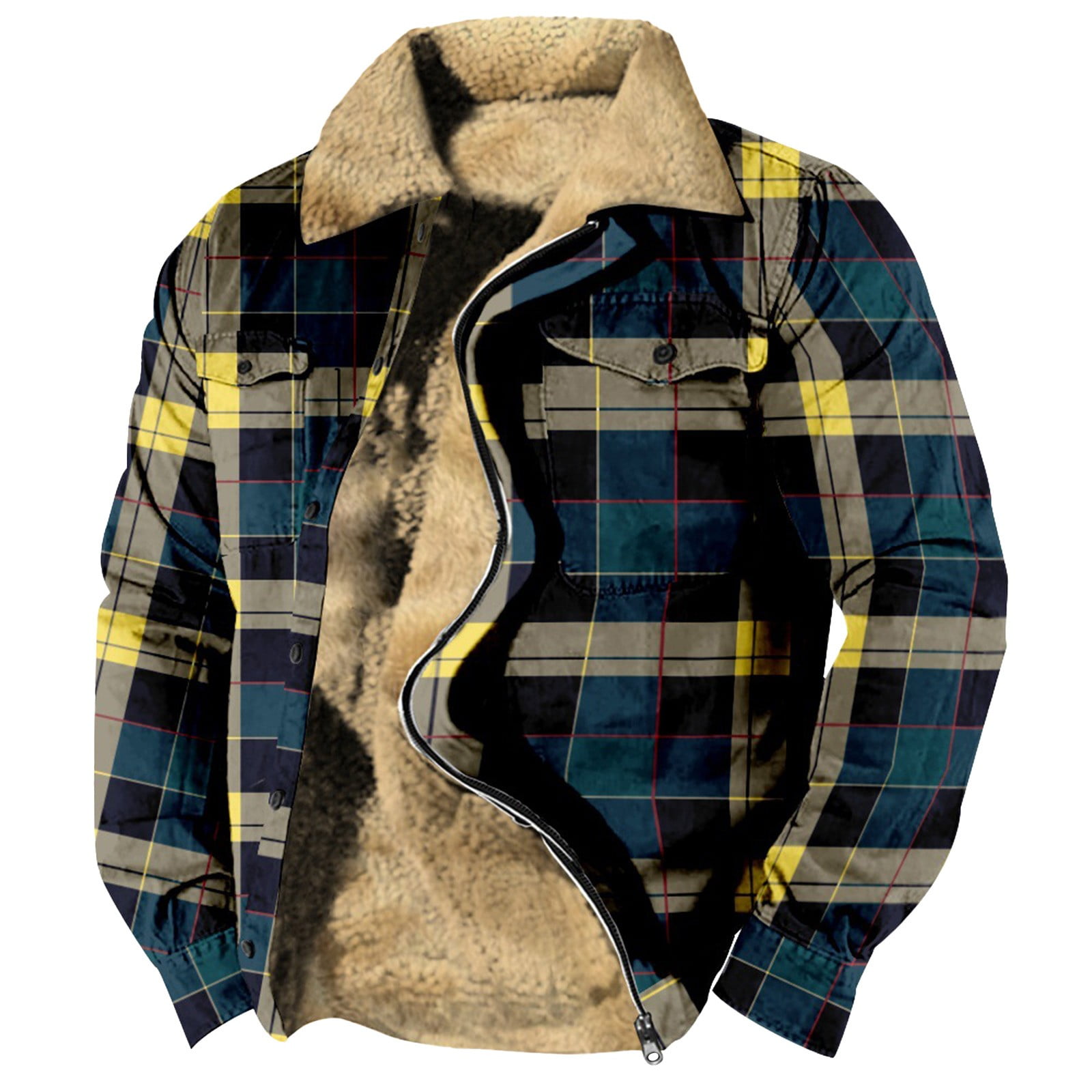 GXIPO Mens Fleece Lined Sherpa Jacket Western Plaid Flannel Jackets Zip ...