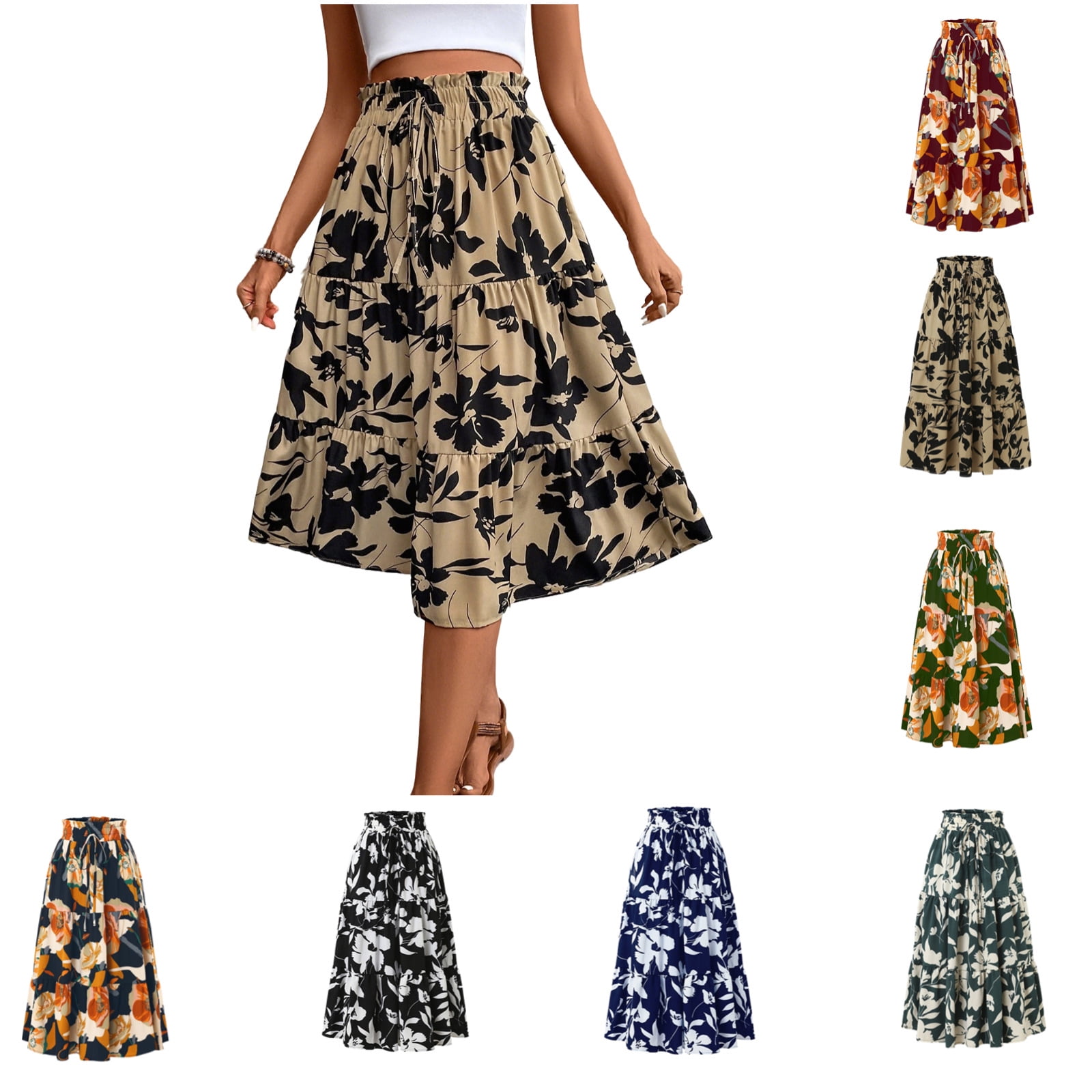 GXIPO Midi Skirts for Women with Drawstring Long Midi Length Casual ...