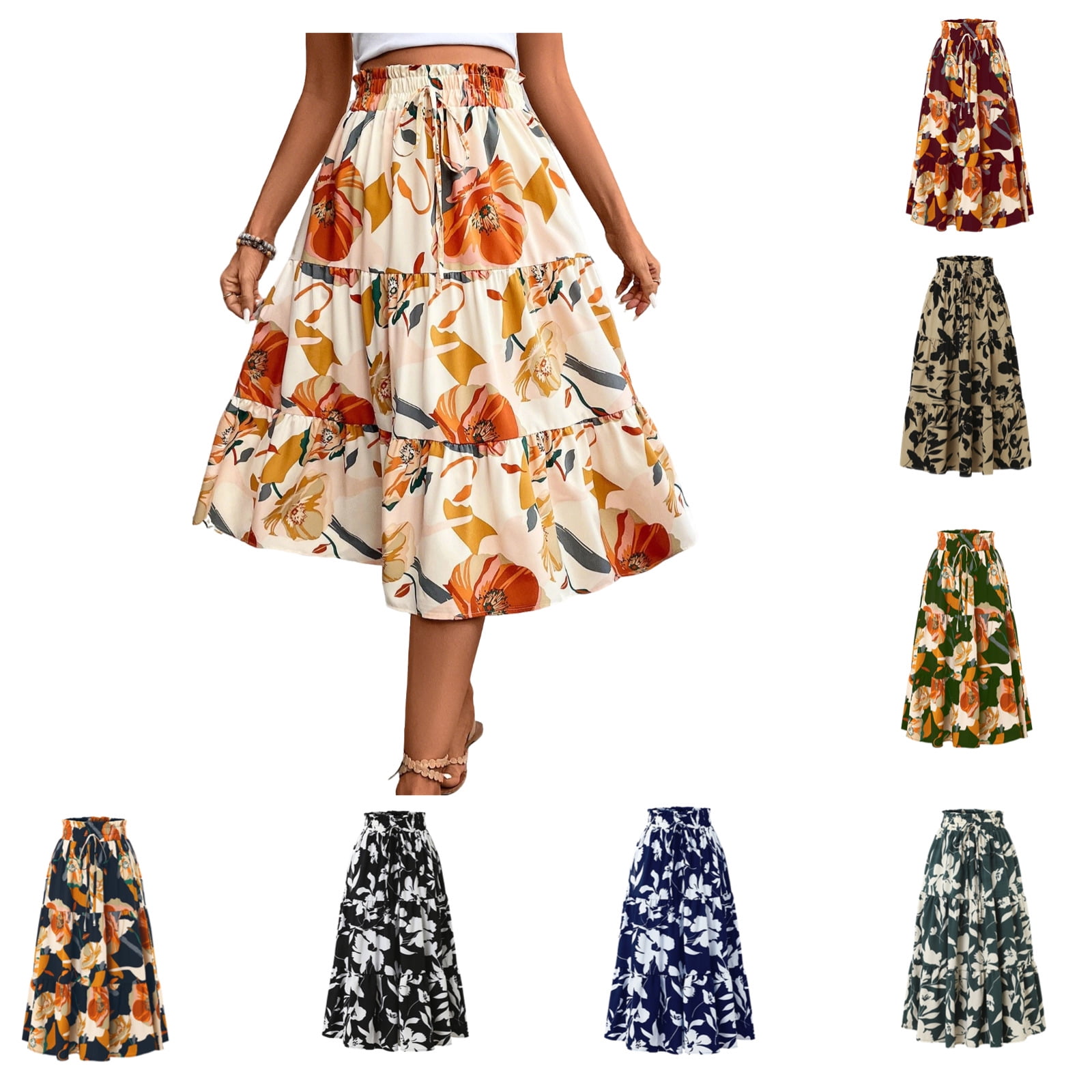 GXIPO Midi Skirts for Women with Drawstring Long Midi Length Casual ...