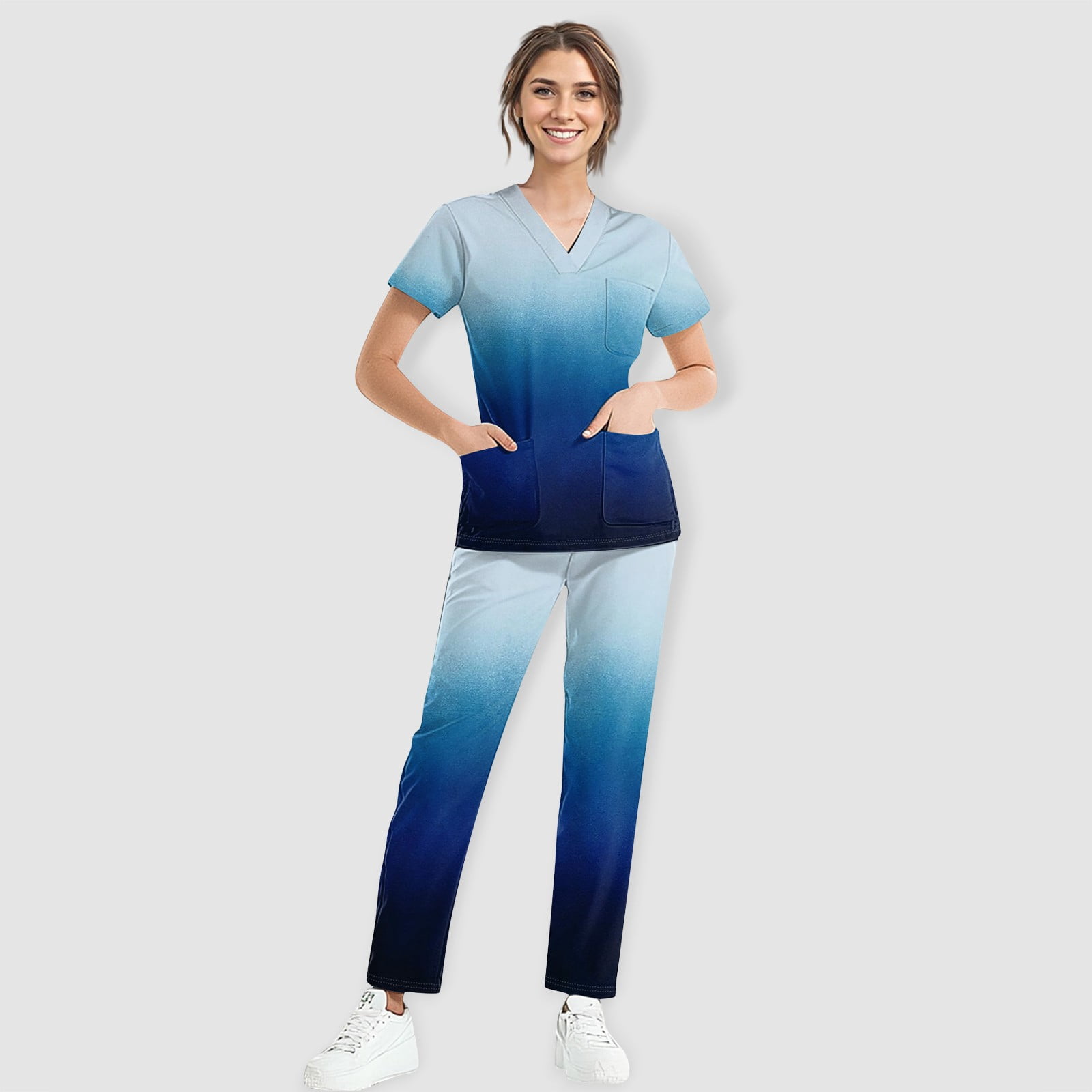 GXIPO Nurse Uniform Scrubs for Women Scrub Top & Cargo Pants with Multi ...