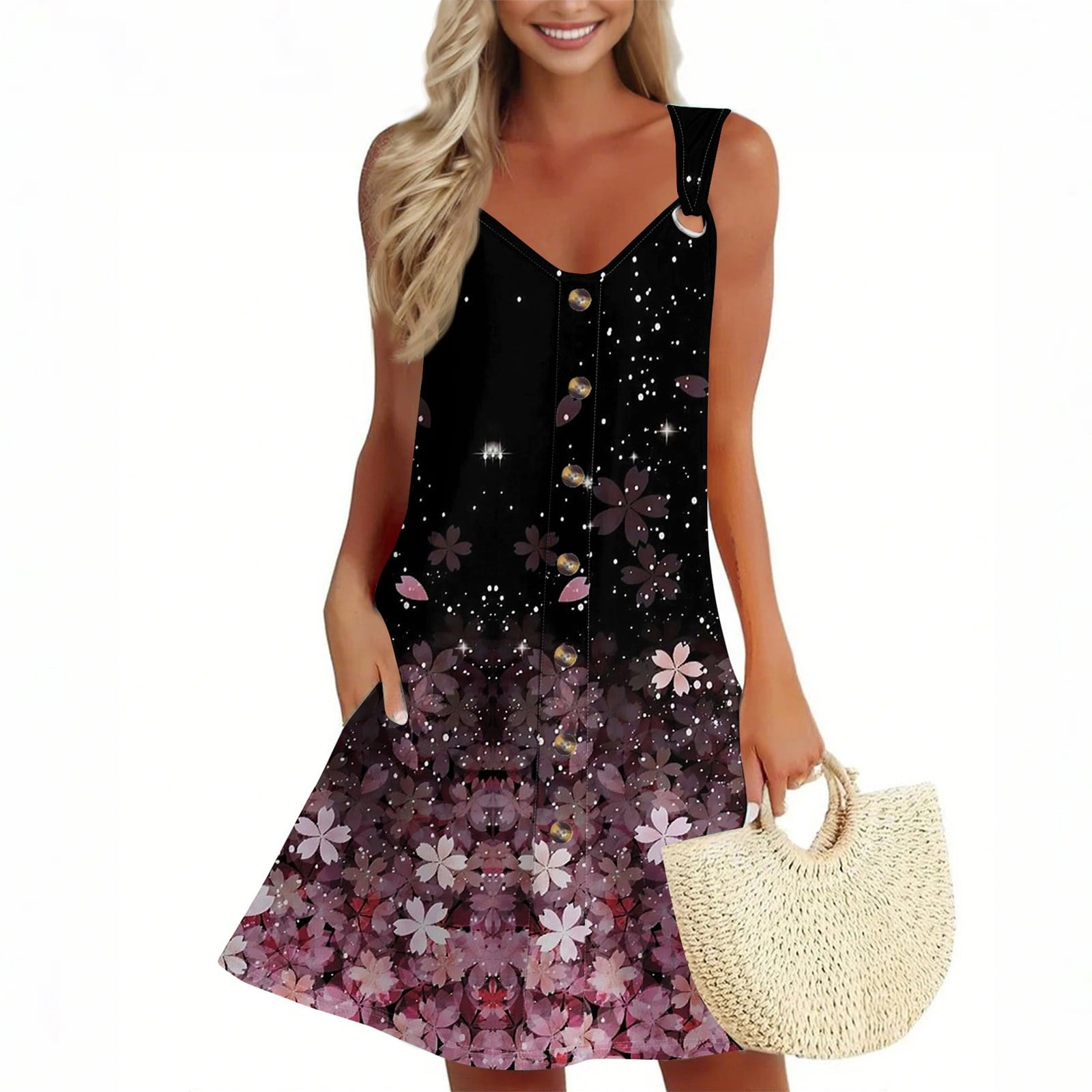 GXIPO O-Ring Shoulder Button Casual Summer Dresses for Women Mini Dress ...