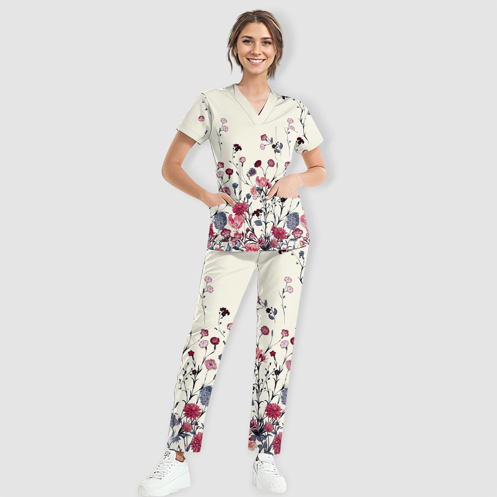 GXIPO Scrub Sets for Woman V-Neck Top & Drawstring Pants Stretchy ...