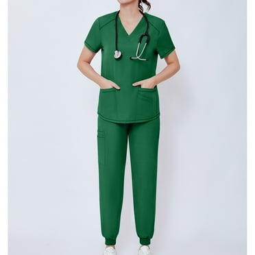 Medgear Womens Scrubs Set V-Neck Top and Drawstring Pant Medical ...