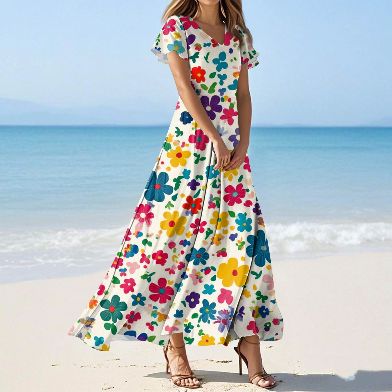 GXIPO Short Sleeve Floral Dresses for Women Elegant Empire Waist ...