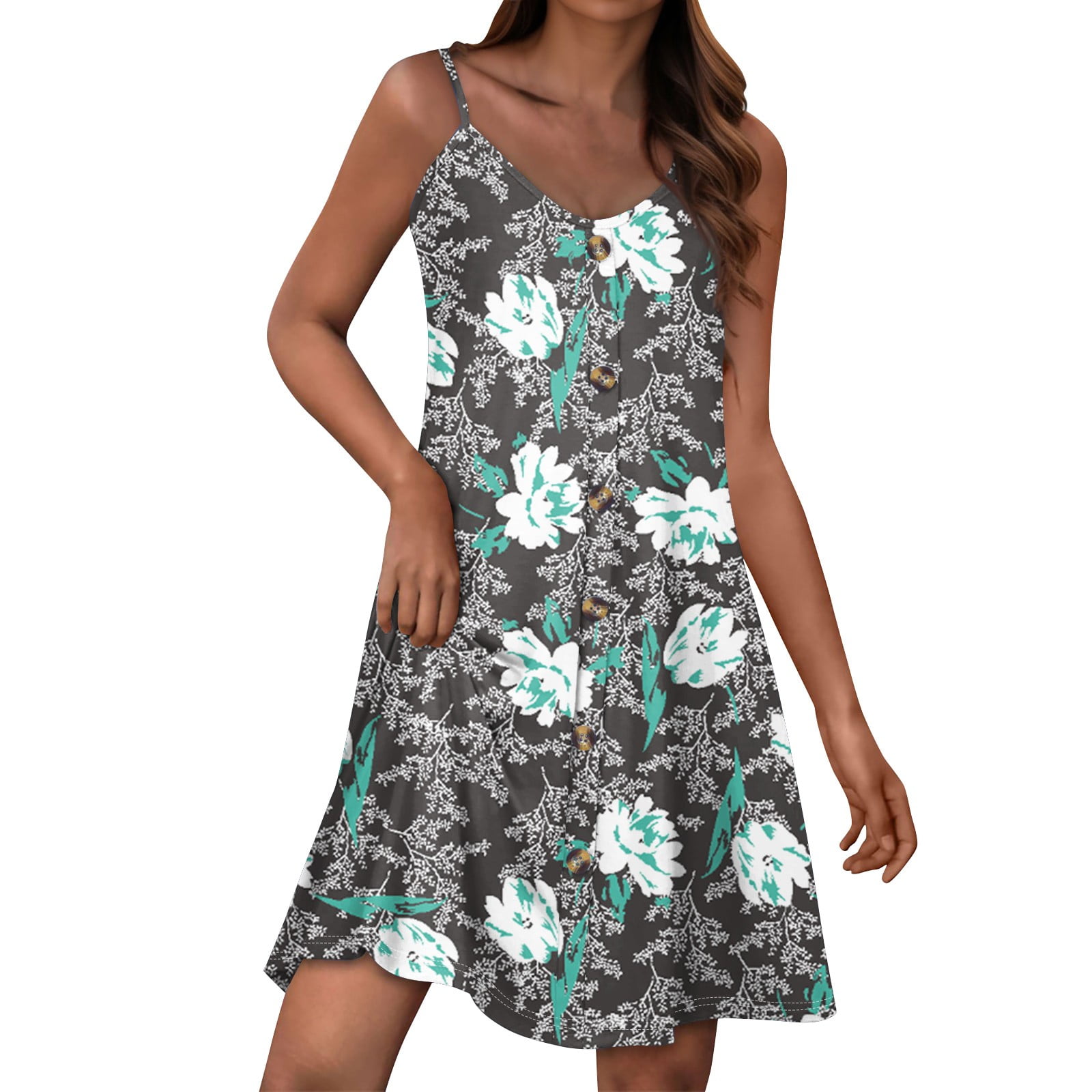 GXIPO Spaghetti Strap Button Down Ladies Summer Dresses Aline Beach ...
