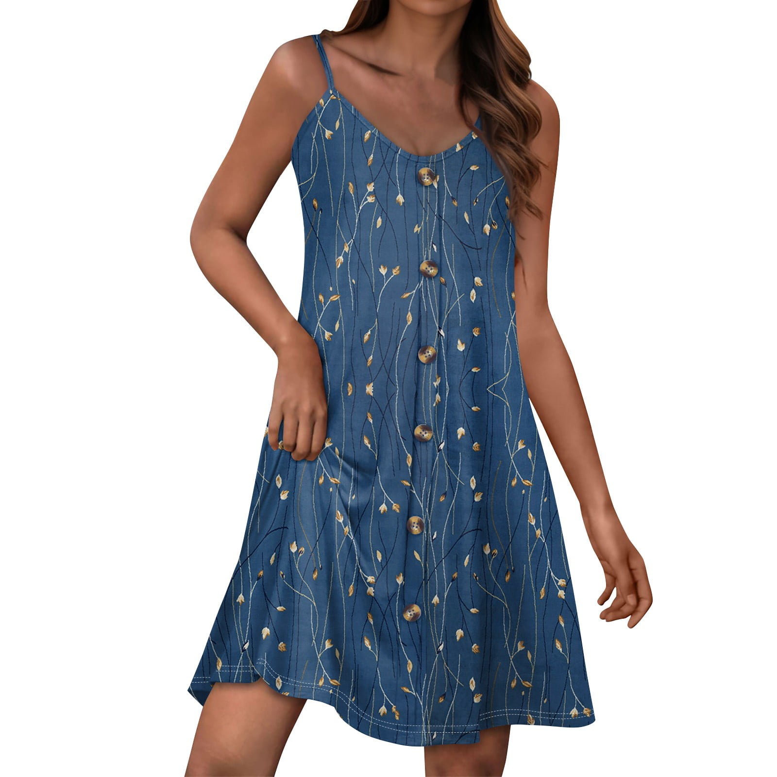 GXIPO Spaghetti Strap Button Down Spring Summer Dresses for Women Aline ...