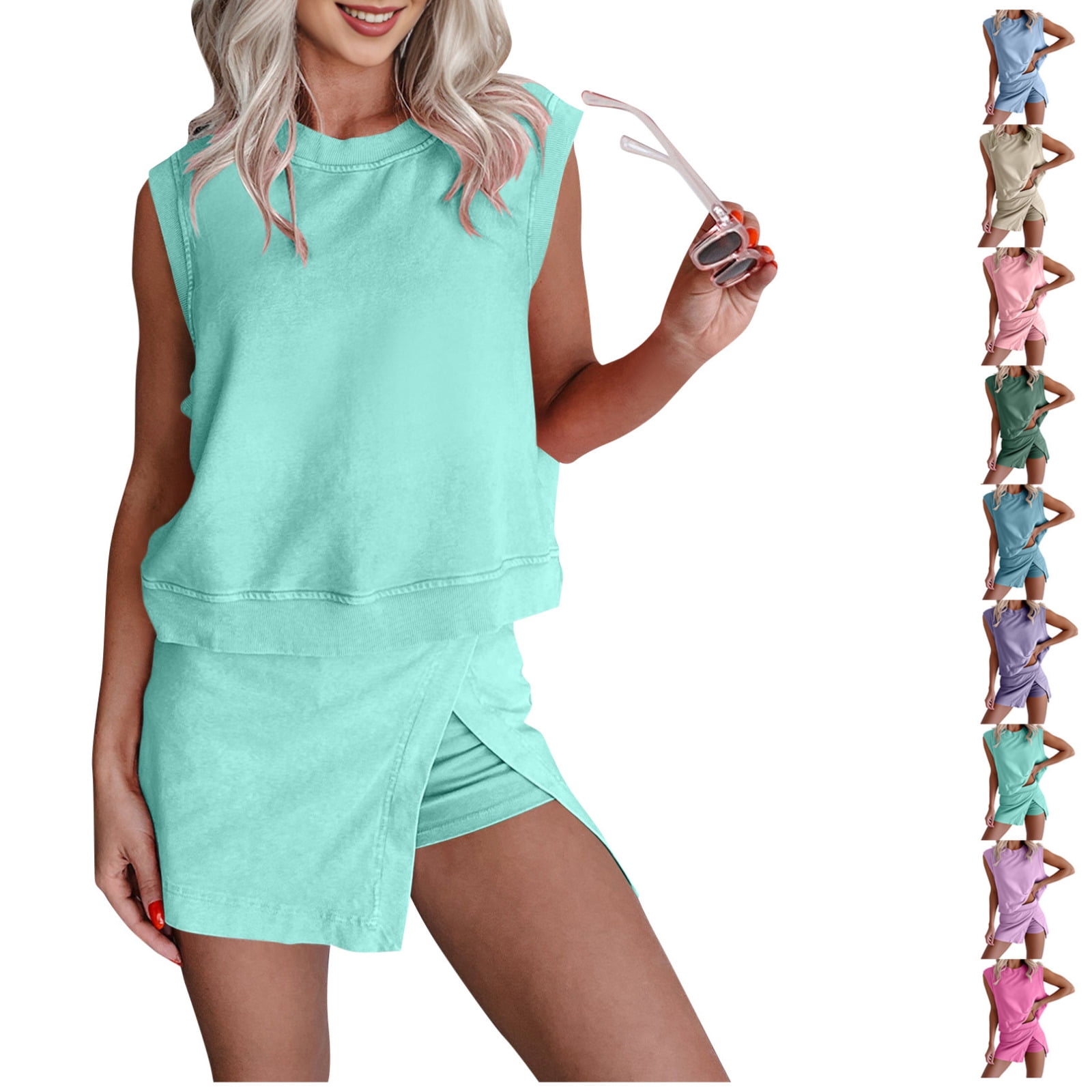 GXIPO Summer 2 Piece Skort Sets for Women Crop Tank & Split Athletic ...