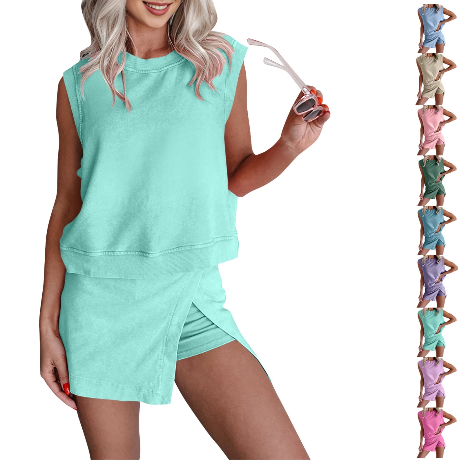 GXIPO Summer 2 Piece Skort Sets for Women Crop Tank & Split Athletic ...