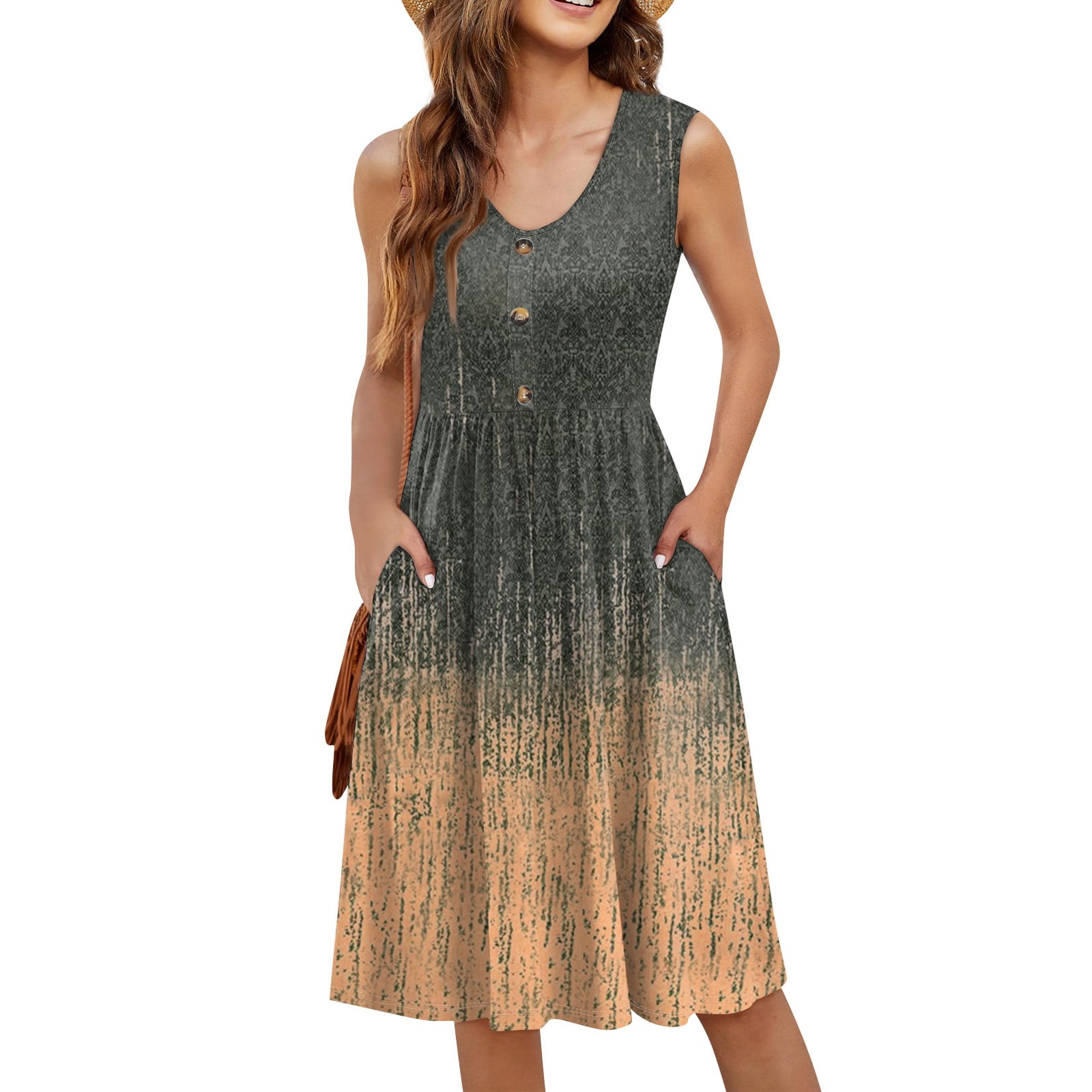 GXIPO Sundresses for Women Summer V Neck Button Down Empire Waist ...