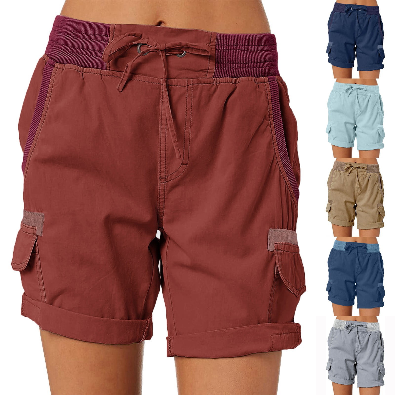 GXIPO Trendy Ladies Cargo Shorts Hiking Casual Pleated Stretchy Shorts ...