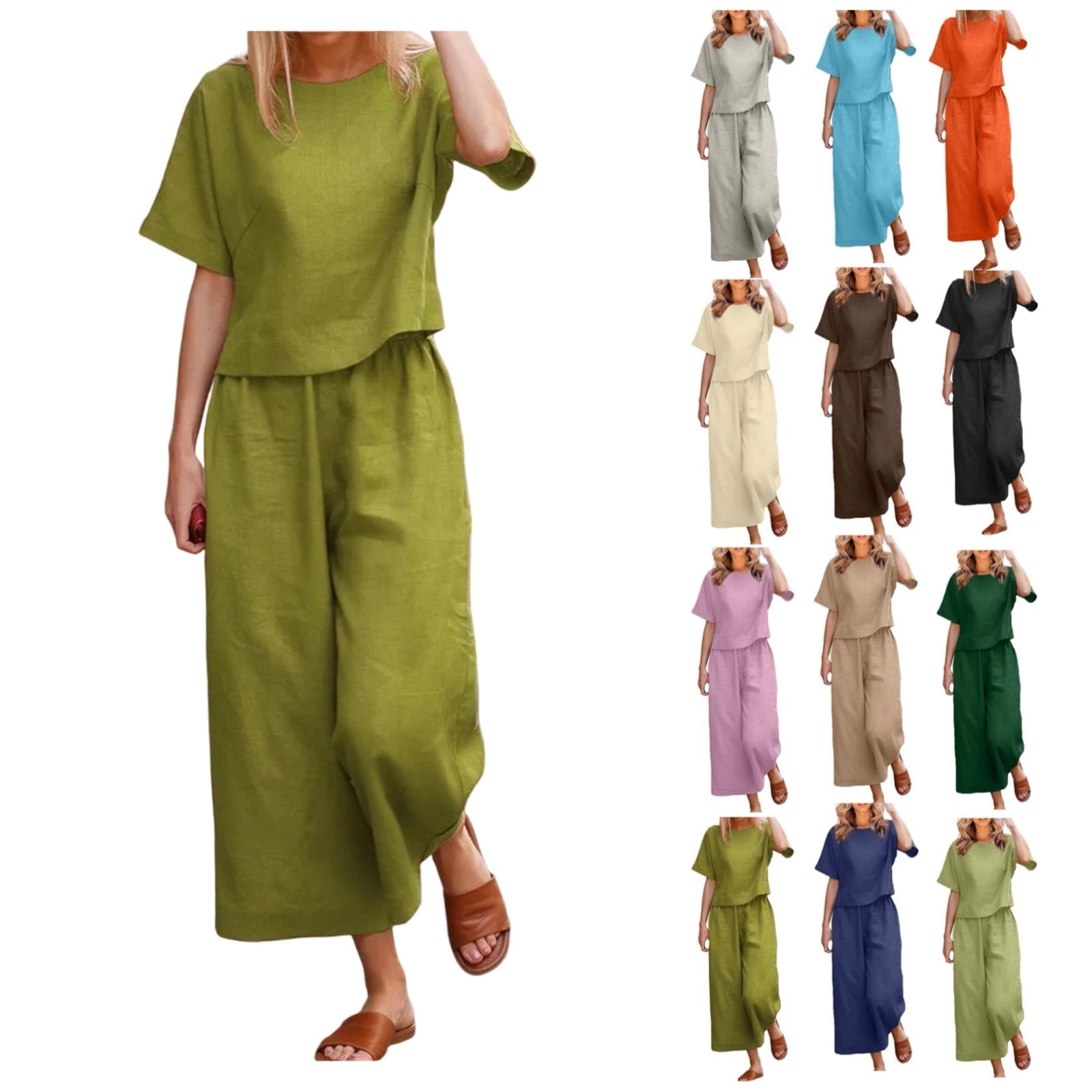 GXIPO Vacation Outfits for Women Linen Summer Lounge Sets 2 Piece ...