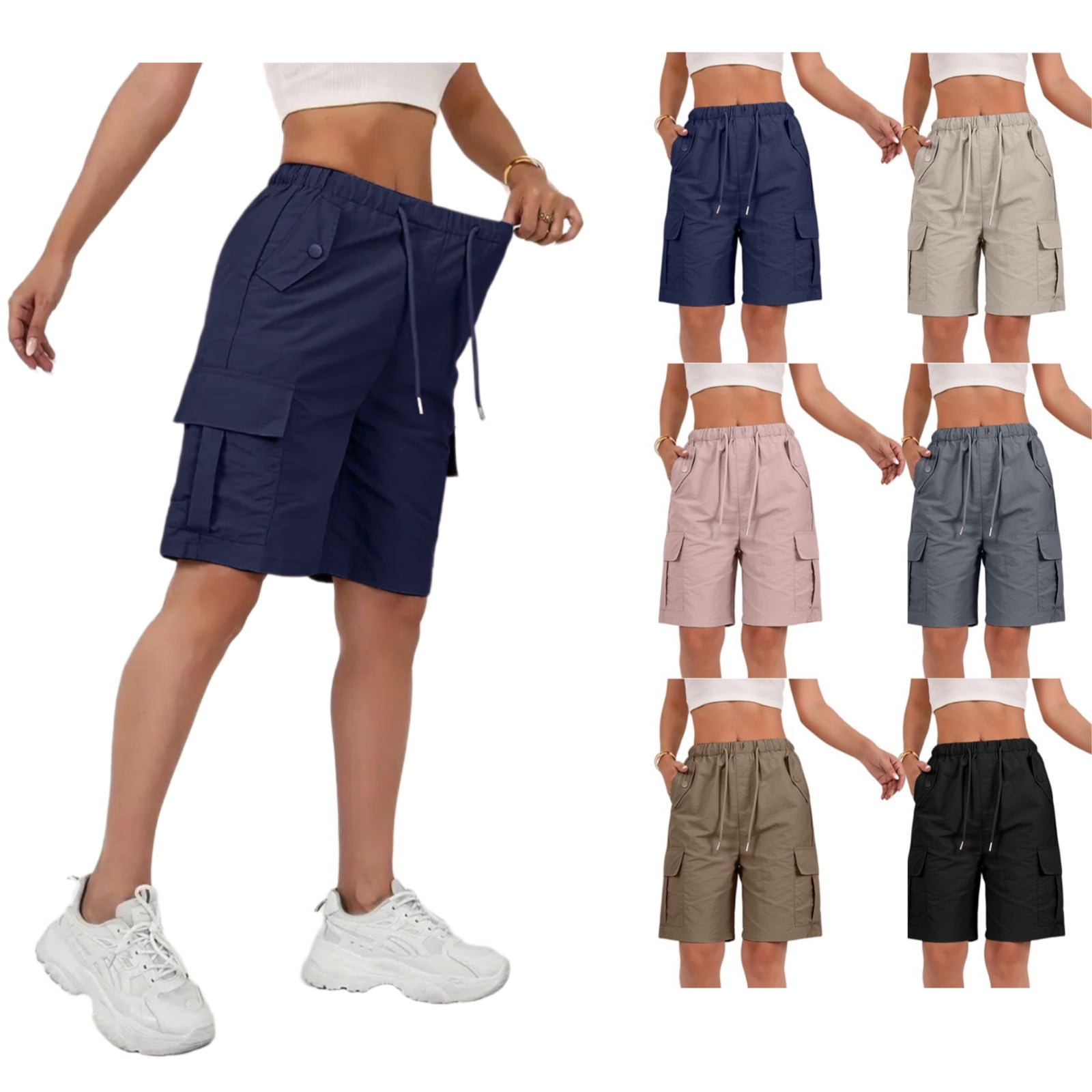 GXIPO Women Shorts for Seniors High Waist Comfort Cargo Bermuda Shorts ...