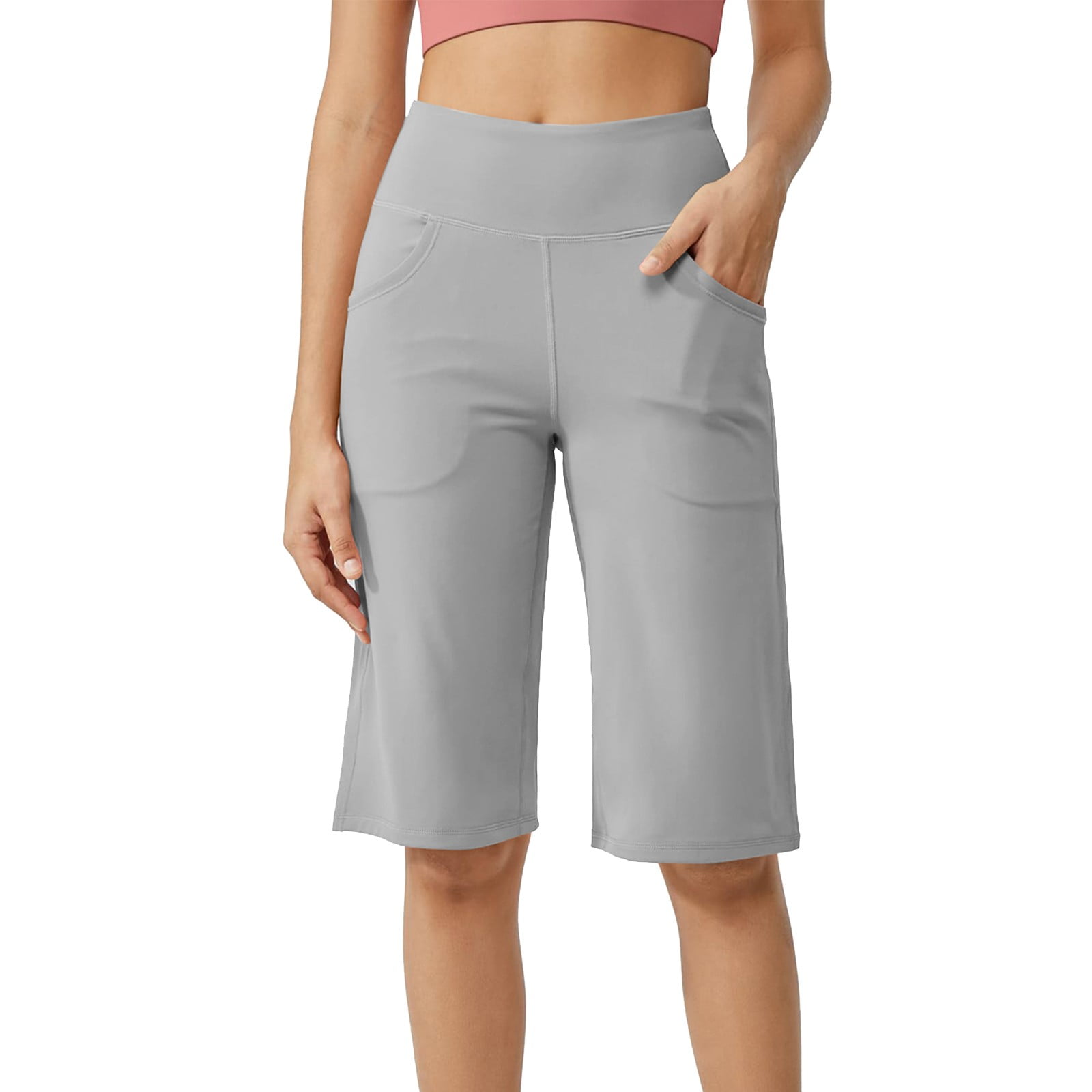 GXIPO Women's 12" Bermuda Long Shorts with Pockets High Waisted Stretch ...