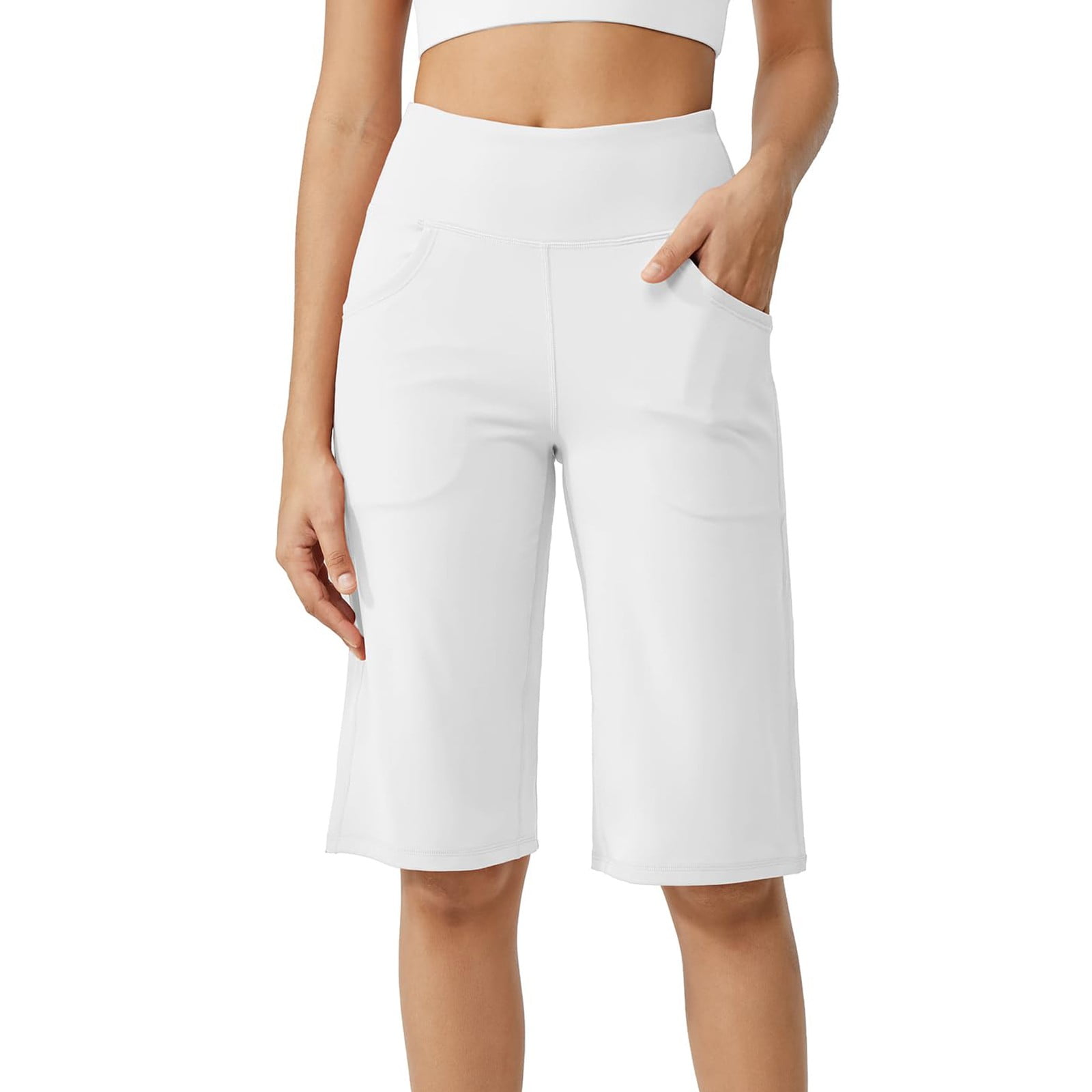 GXIPO Women's 12" Bermuda Shorts Knee Length with Pockets High Waisted ...