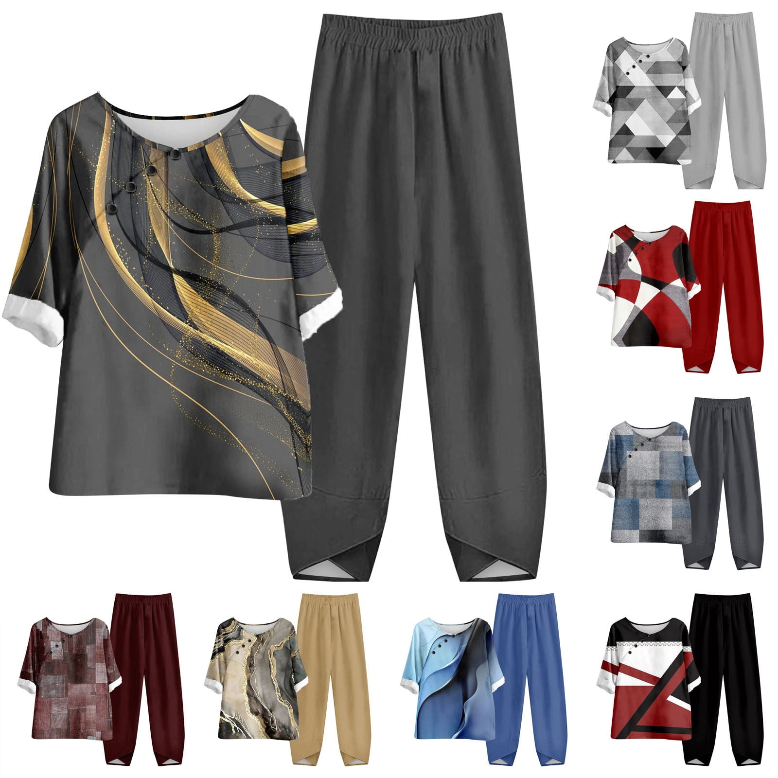 GXIPO Women’s Beach Vacation Linen Set Half Sleeve Top and High Waist ...