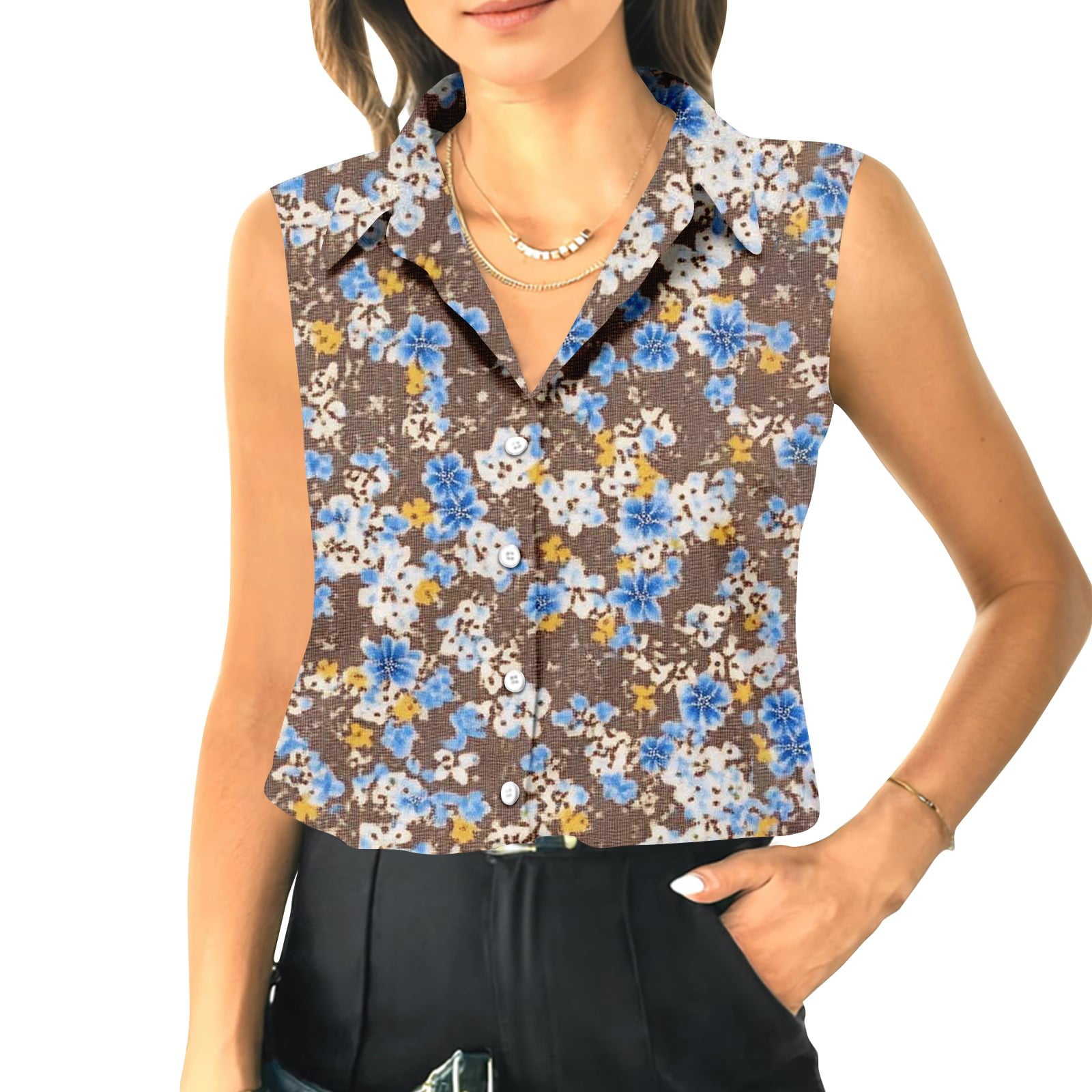 GXIPO Women's Plus Sleeveless Top V Neck Casual Button Down Shirts ...