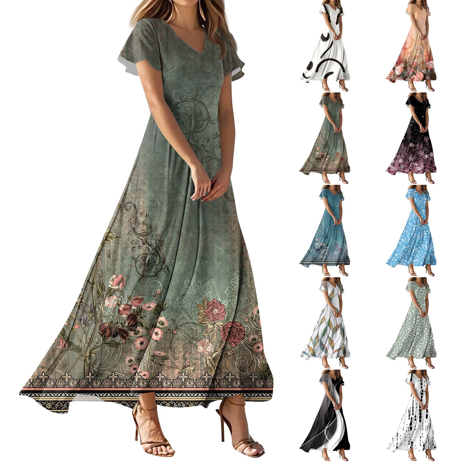 GXIPO Women's Semi-Formal Maxi Dress Elegant Empire Waist Floral Dress ...