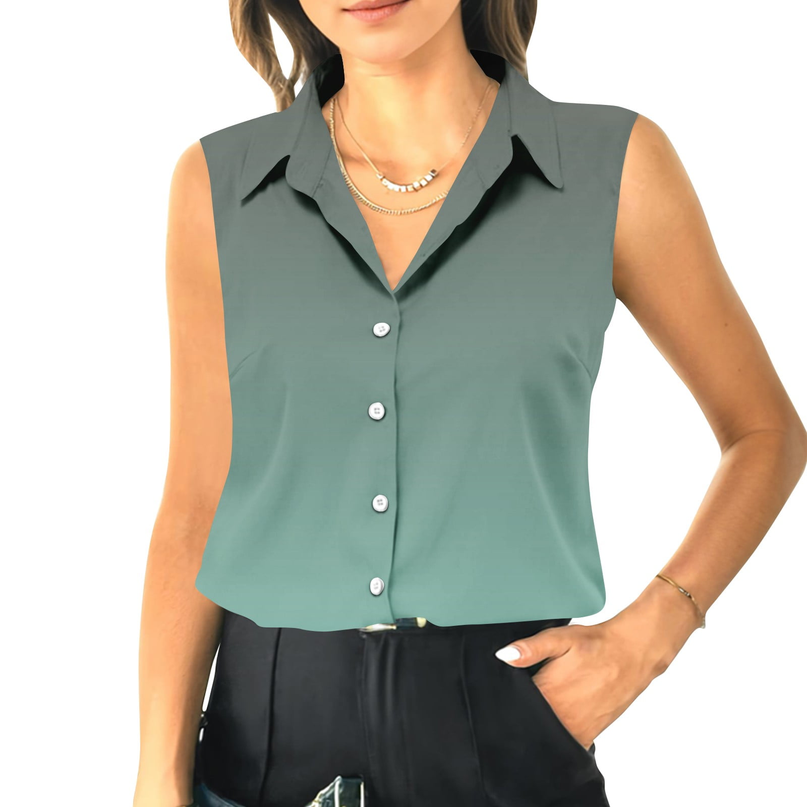 GXIPO Women's Sleeveless Blouses Stripe Button Down Shirts Collared ...