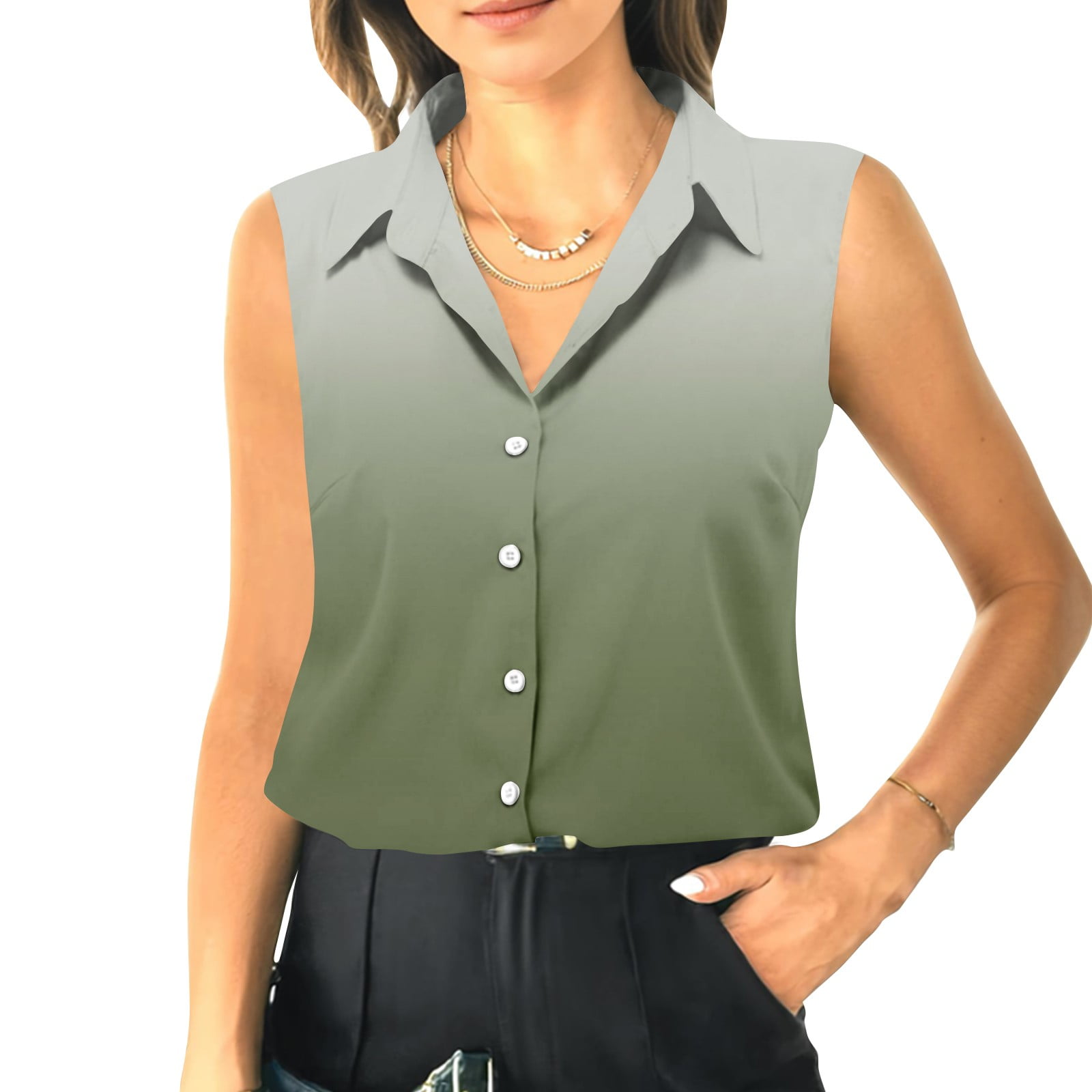 GXIPO Women's Sleeveless Blouses Stripe Button Down Shirts Collared ...