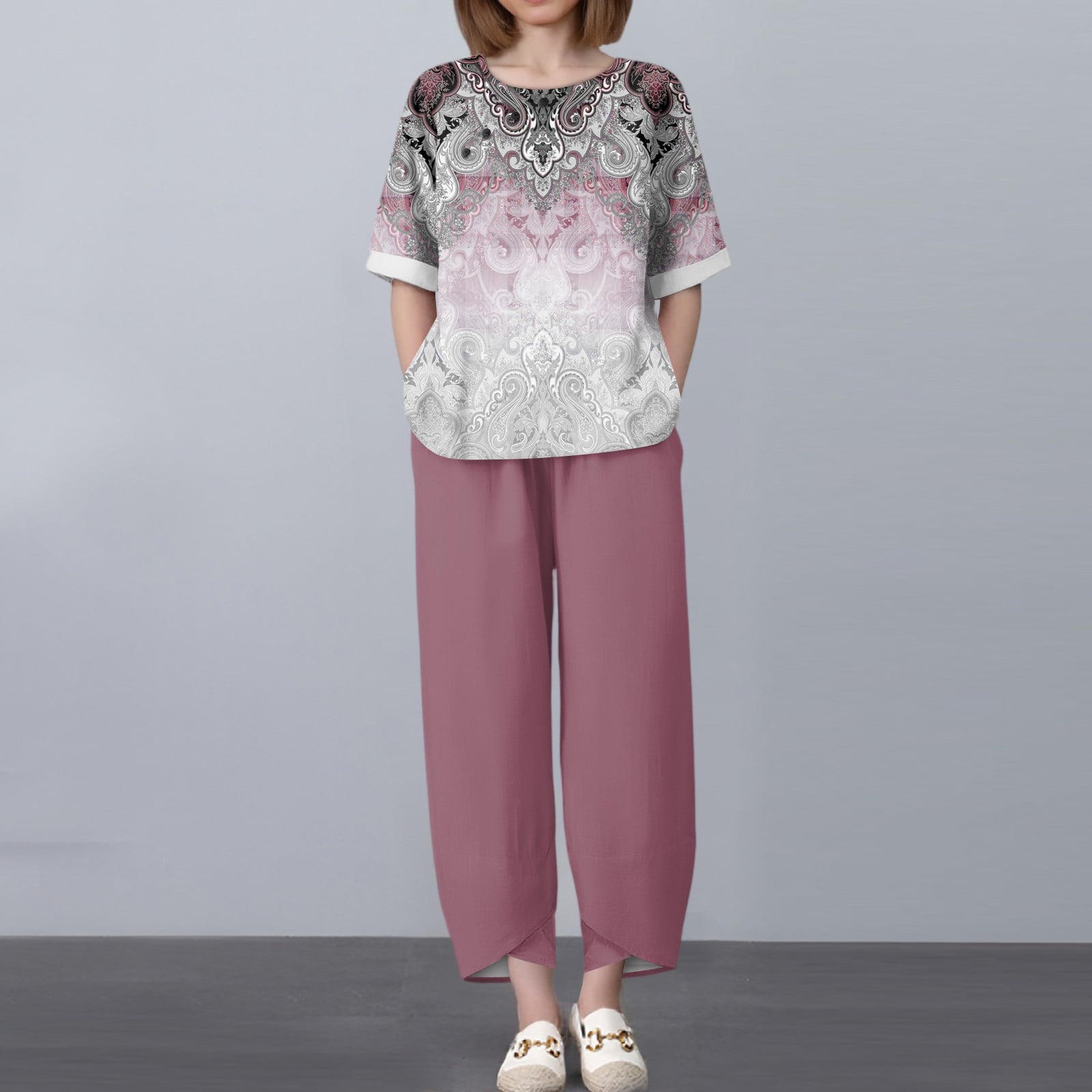 GXIPO Women’s Summer Lounge Set 3/4 Sleeve Cotton Linen Top and Elastic ...