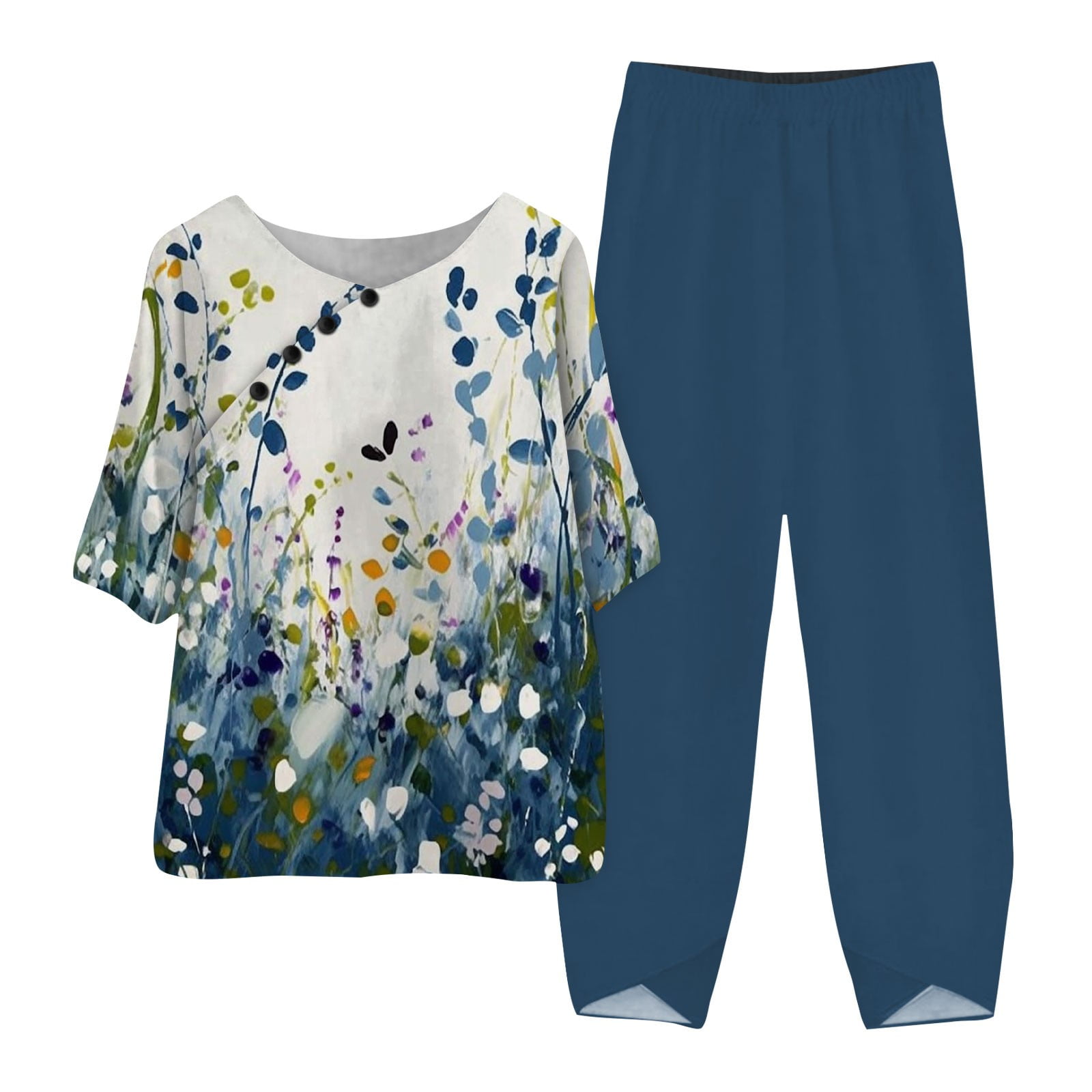 GXIPO Women’s Summer Lounge Set Half Sleeve Linen Top and Long Capris ...