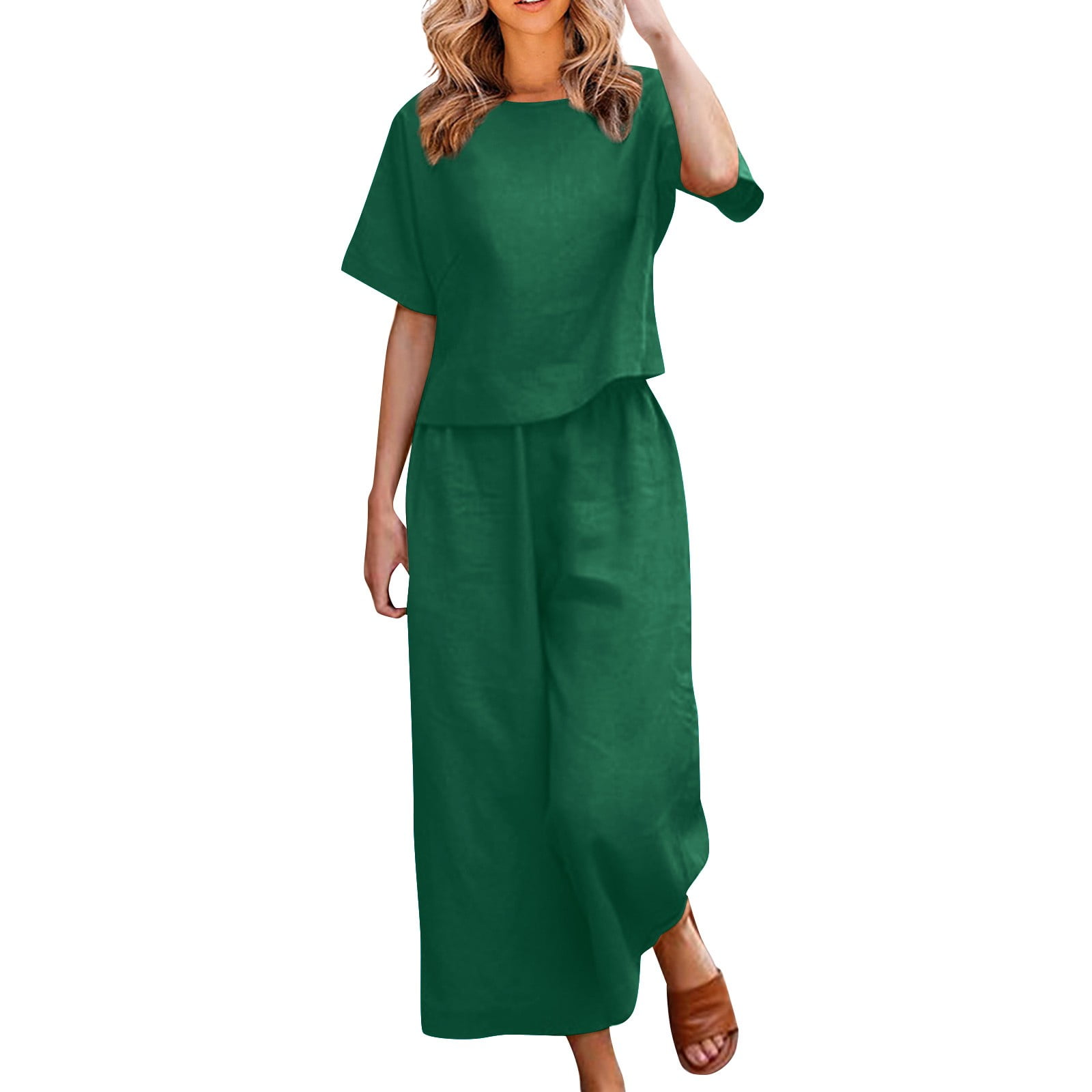 GXIPO Women’s Vacation Linen Set Breathable Short Sleeve Top and Wide ...