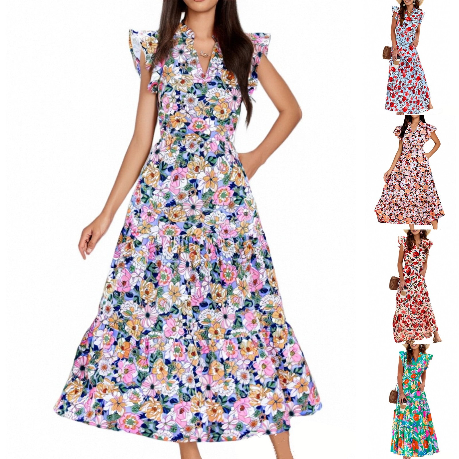 GXIPO Womens Floral Midi Dresses Summer Casual Flowy Boho Dresses ...