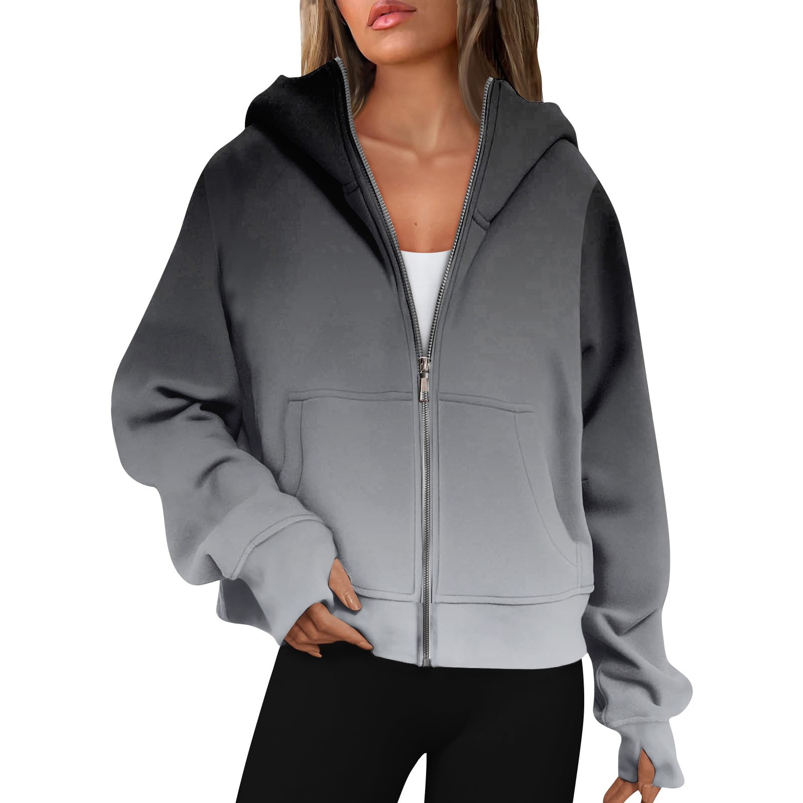 GXIPO Womens Plus Size Sweatshirt Full Zipper Long Sleeve Coats Thumb ...