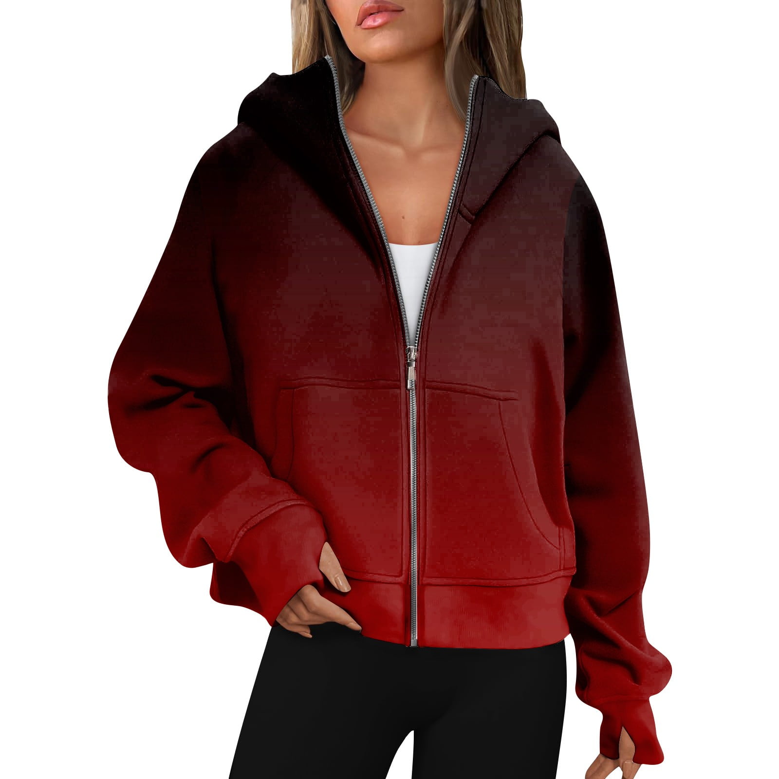 GXIPO Womens Plus Size Sweatshirt Full Zipper Long Sleeve Coats Thumb ...