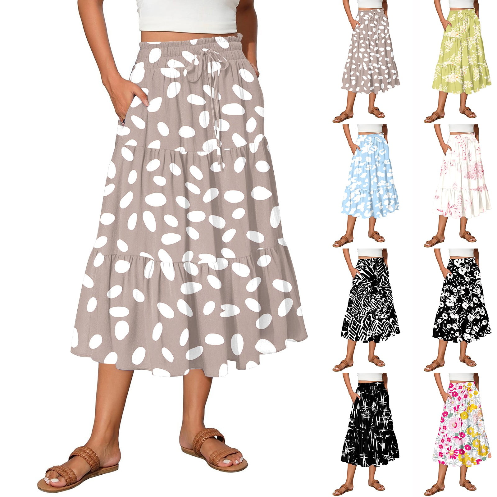 GXIPO Womens Summer Fashion 2025 Midi Skirts Elastic High Waist Floral ...
