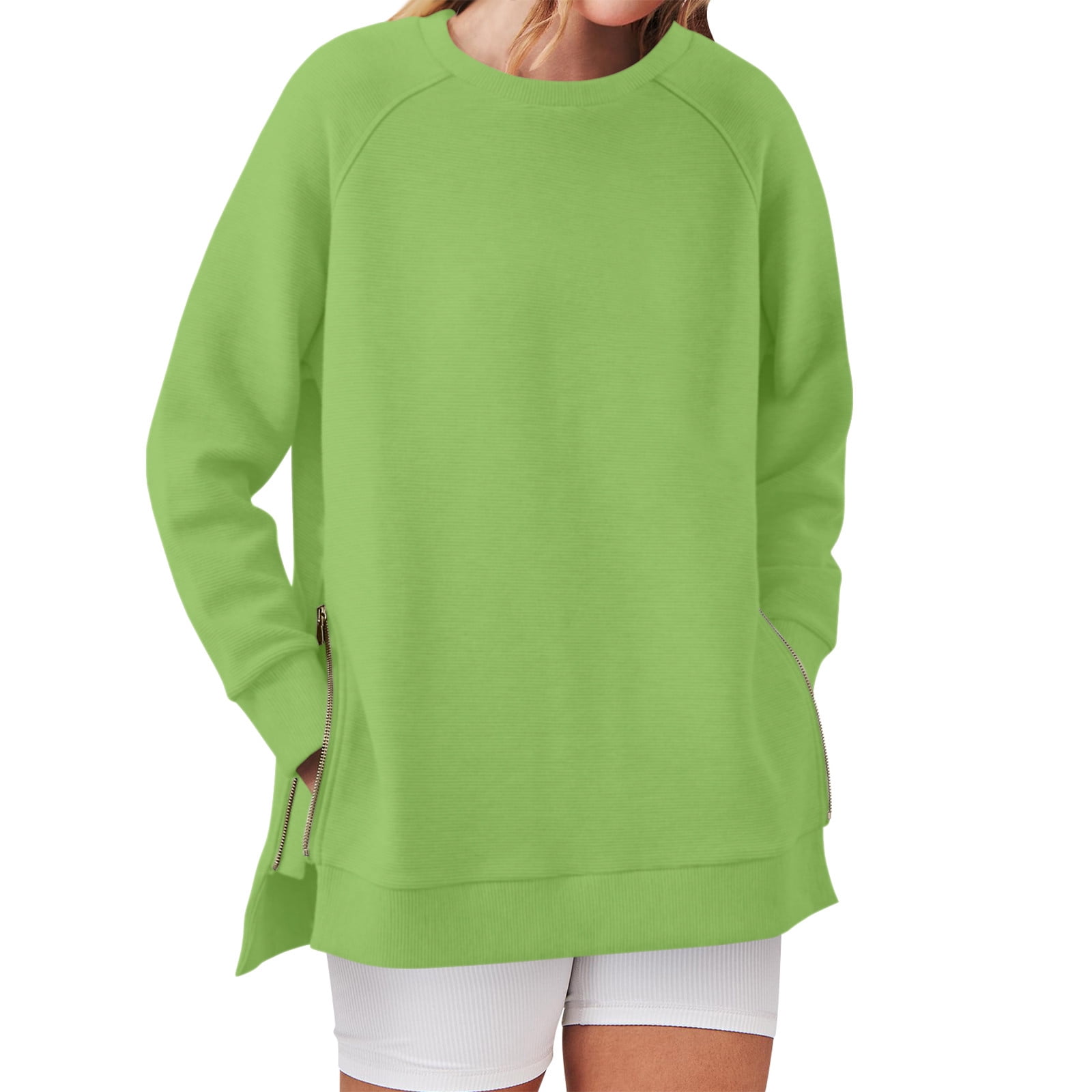 GXIPO Womens Sweatshirts Crewneck Oversized Soft Pullover with Side Zipper Long Sleeve ...